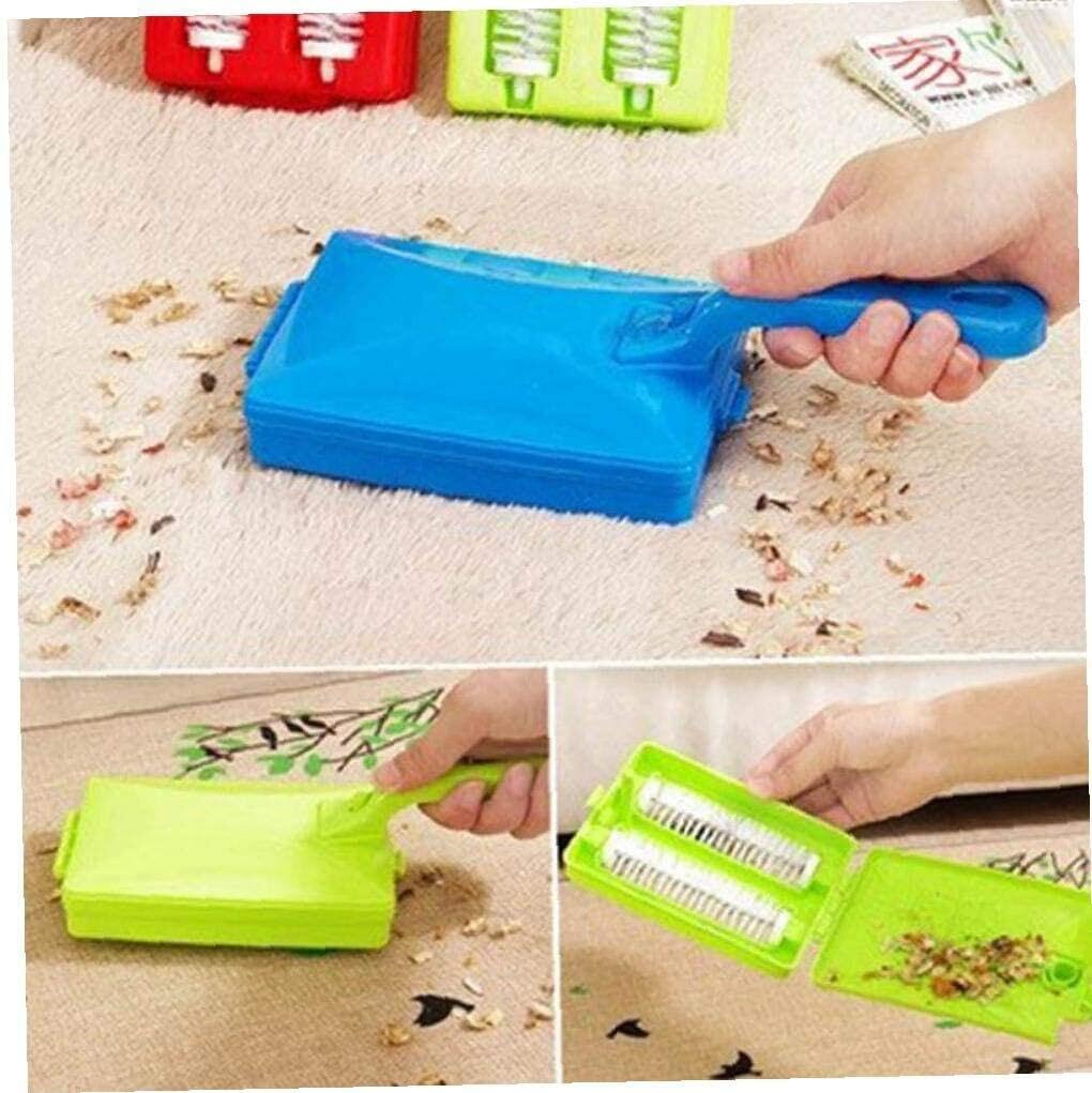 Generic Carpet Double Brush Handheld Sweepe Table Dust Brush Dirt Crumb Collector Cleaner Roller Tools Random Color, Silver