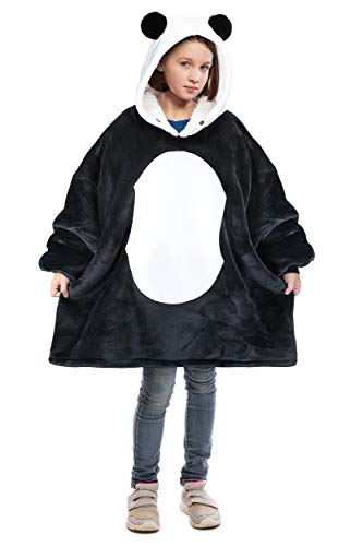 Catalonia Panda Blanket Hoodie Sweatshirt for Kids, Oversized Wearable Sherpa Pullover for 7-16 yr Teens Youth, Gift Idea