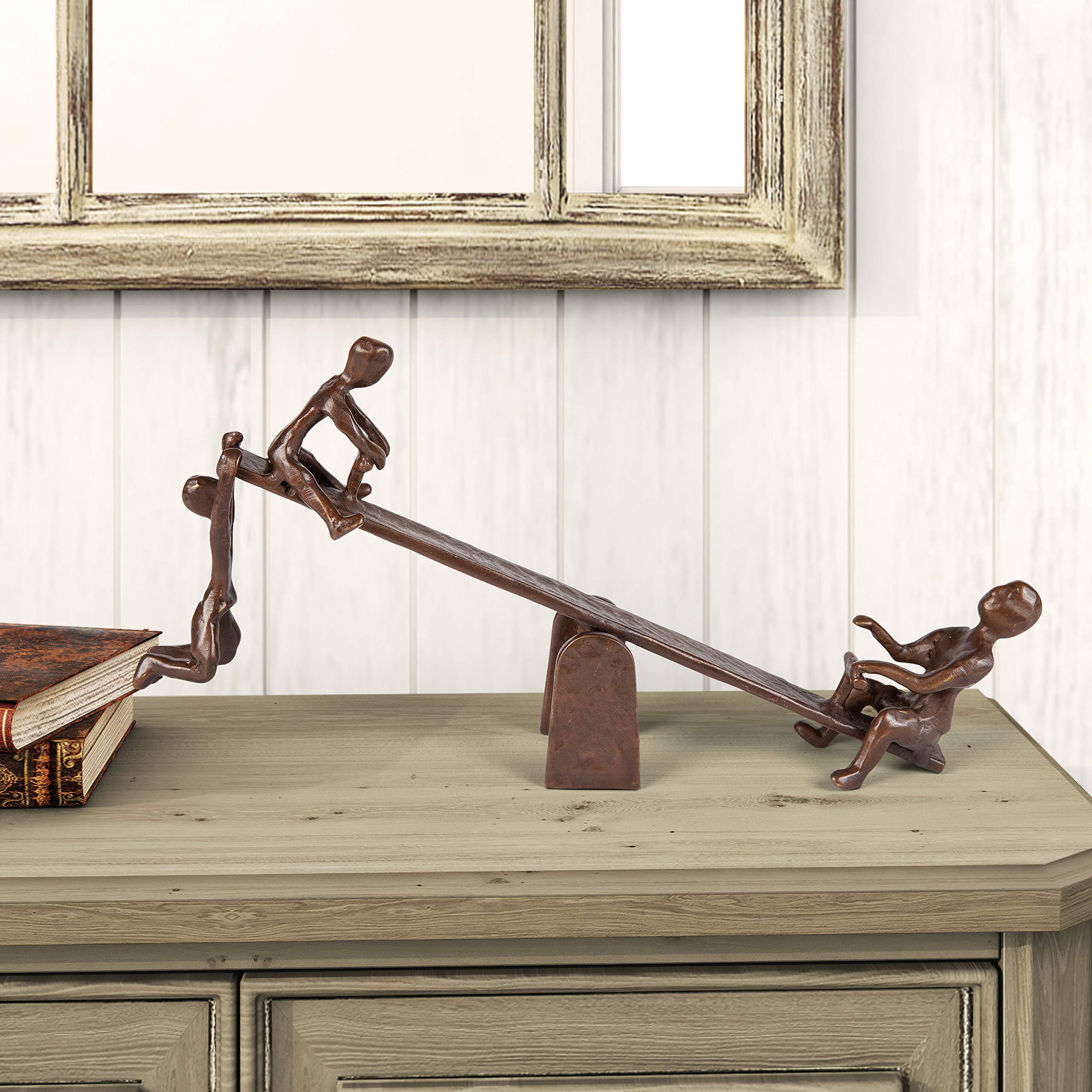 Danya B. Children Playing on See Saw Cast Bronze Sculpture | Decorative Metal Art | Children at Play Figurine - Bronze