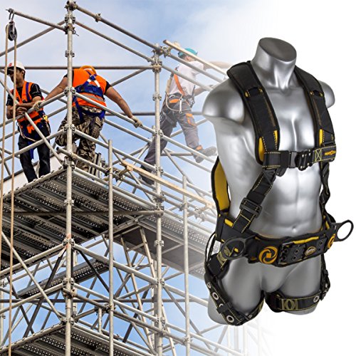 Guardian Fall Protection 21030 Cyclone Construction Harness with QC Chest/TB Leg/TB Waist Belt/Side D-Rings, Black/Yellow, Medium/Large