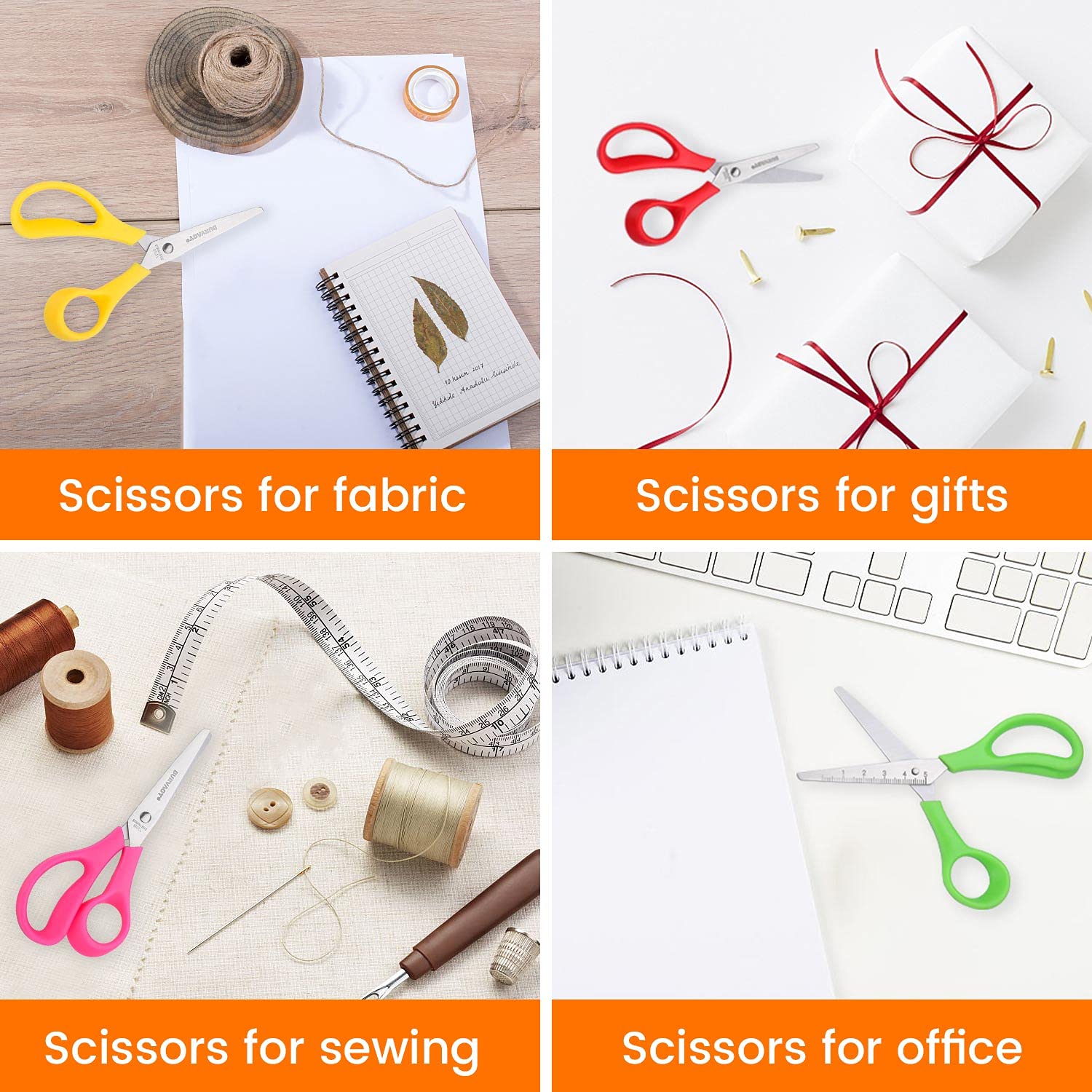 Scissors, BURVAGY 6" Multipurpose Scissors Bulk 16-Pack, Right/Left Handed Comfort-Grip Handles Ultra Sharp Blade Shears Sturdy Sharp Scissors for Office Home School Sewing Fabric Craft Supplies