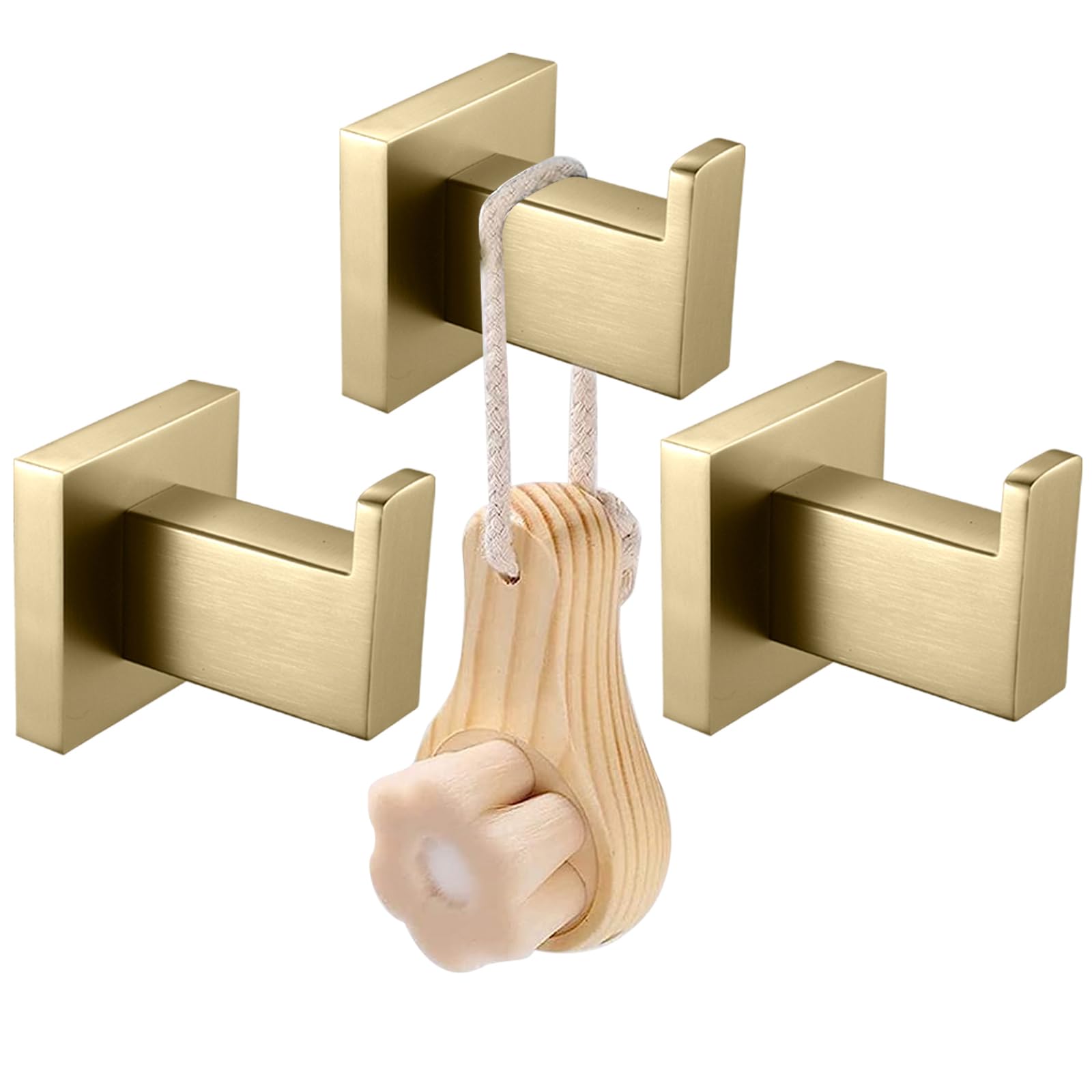 LANC Wall Hook Bathroom Accessories Towel Hooks Black and Gold Coat Hooks Heavy Duty Square Robe Hook Wall Mounted for Kitchen Household Hotel Hanger Hook Stainless Steel 3-Pack,A9005GK-P3