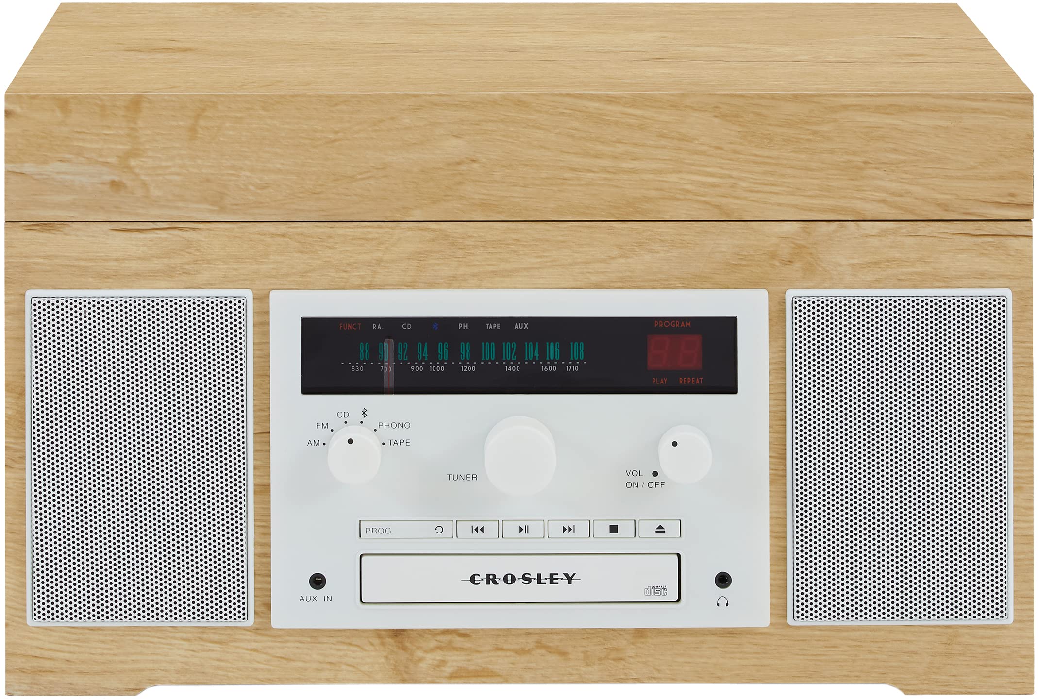 Crosley CR7018A-NA Haydn 3-Speed Turntable with Bluetooth, AM/FM Radio, CD/Cassette Player, and Aux-in, Natural