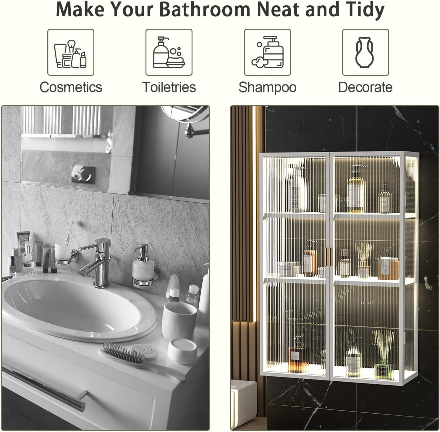 Gdrasuya10 Wall Cabinet Wall Mount Kitchen Bathroom Storage Cabinet Over Toilet Cabinet Storage Organizer with Doors & Shelves Wall Cabinet for Dining Room, Kitchen, Bathroom (Black)