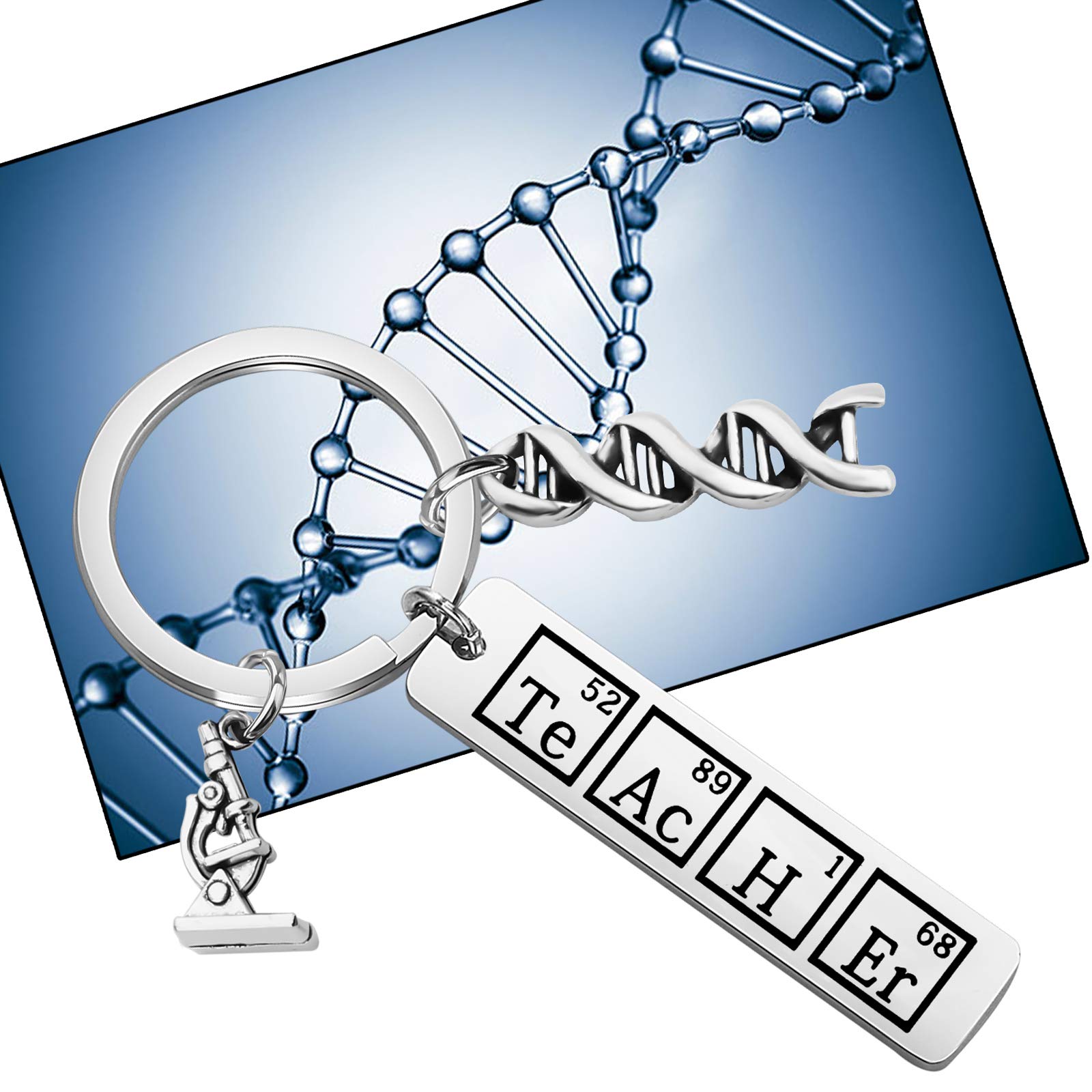 CHOROY Chemistry Teacher Keychain Gift Microscope DNA Keychain Science Teacher Jewelry Laboratory Gift Periodic Table Gift (Chemistry Teacher Keychain)