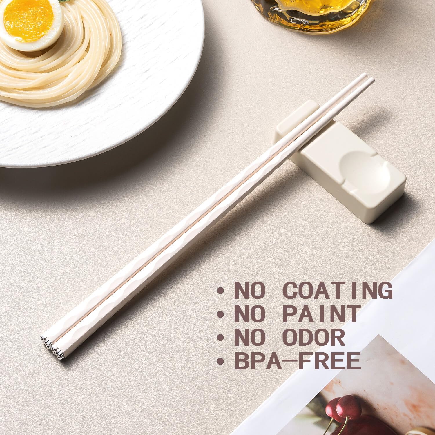 HuaLan 5 Pairs Fiberglass Chopsticks, Reusable Chopsticks Dishwasher Safe, Lightweight Chop Sticks,Japanese Chinese Chopsticks Sets,Non-Slip, 9 1/2 inches,Ivory White