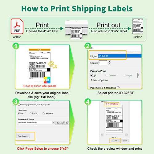 JADENS 3X5 Bluetooth Shipping Label Printer, Thermal Label Printer for Small Packages, Label Maker Machine, Support Windows, Mac, Chromebook, iOS, Android, Compatible with Amazon, Ebay, Etsy, USPS