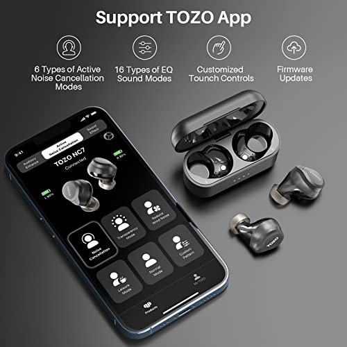 TOZO NC7 All-Function Hybrid Active Noise Cancelling Wireless Earbuds, Bluetooth 5.3 Headphones with Ultra Long 72H Playtime, in-Ear Detection, App Customization, Immersive Sound Deep Bass Headset