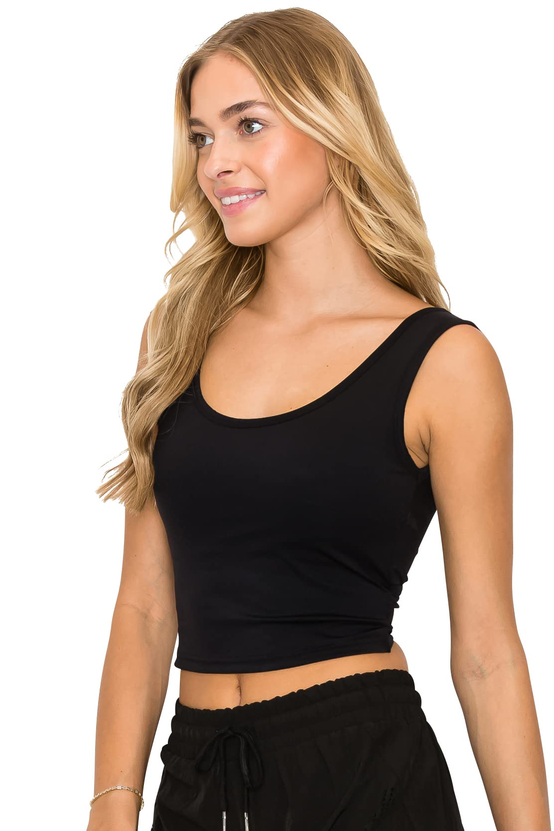 EttelLut - Women's High Supportive Athletic Sports Wireless Padded Bra Tank Tops - Black Medium