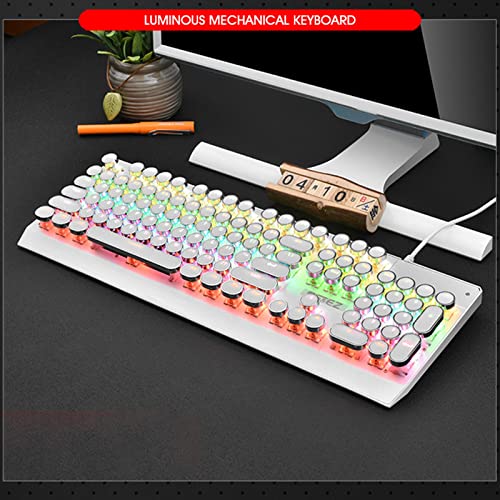 Funtasica Mechanical Gaming Keyboard RGB Backlit 104 Keys for PC, White Round Keycap, 440x154x34mm