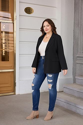 Hanna Nikole Fall Blazer for Women 2023 Lightweight Jacket Suits Open Front Lapel Long Sleeve Blazer Black 22 Plus