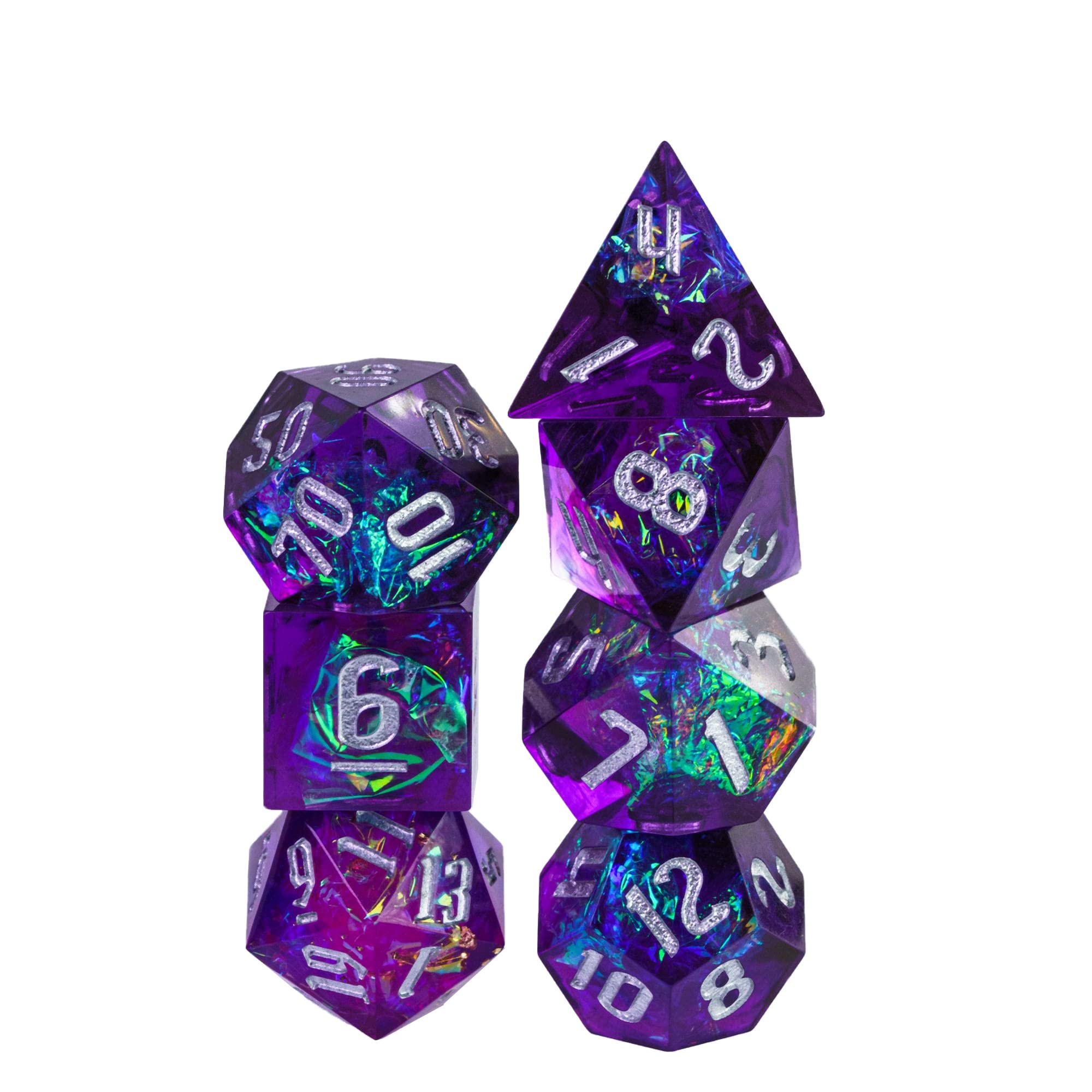 Cusdie Sharp Edges DND Dice, 7 PCs D&D Dice, Handcrafted Polyhedral Dice Set, for Role Playing Game MTG Pathfinder (Rainbow Film P/B)