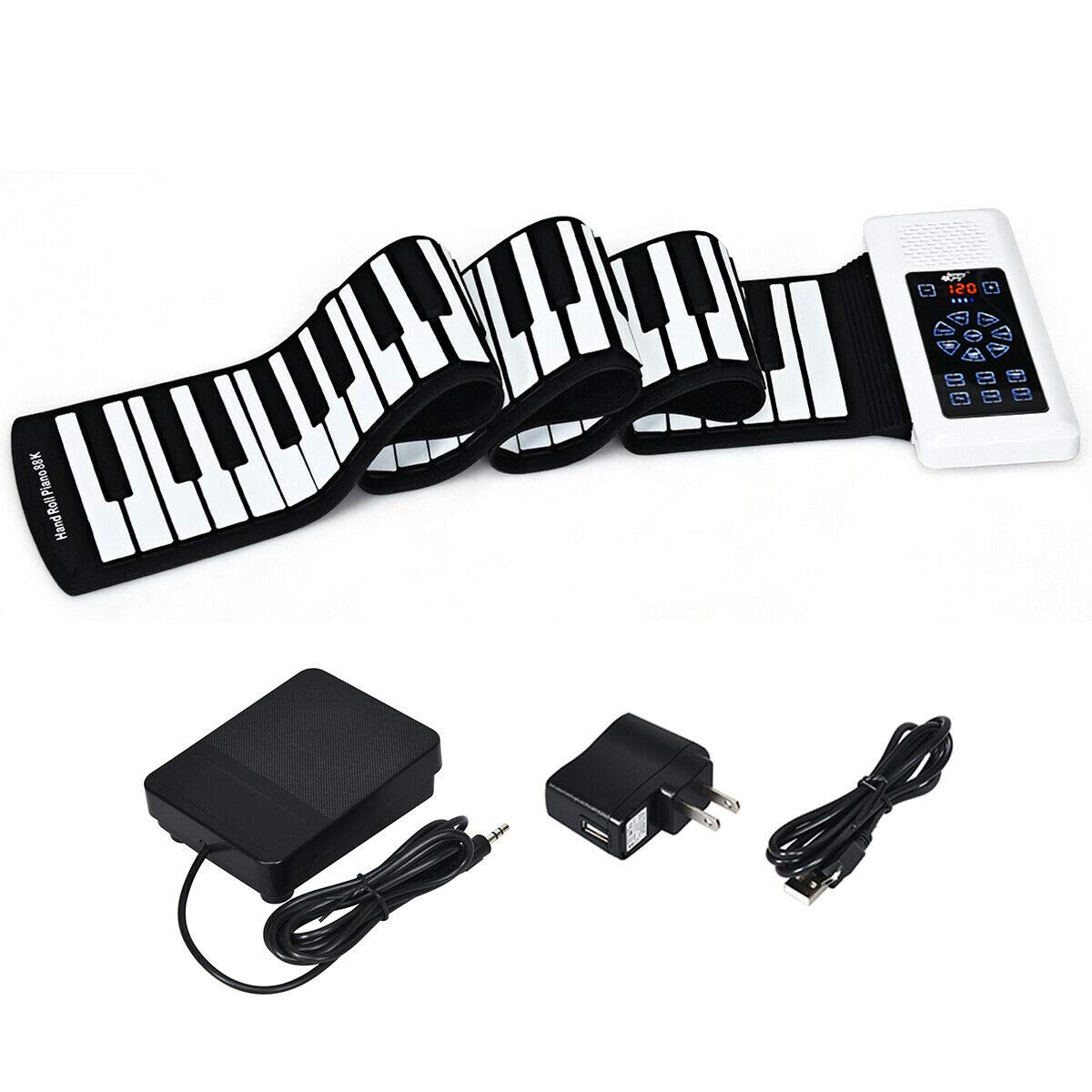 Costzon Roll Up Piano - Electronic 88 Keys Portable Piano Upgraded Silicone Touch Panel Keyboard with Bluetooth, MP3, Sustain Pedal, Recording, Built-in USB Rechargeable for Beginners Gift (White)
