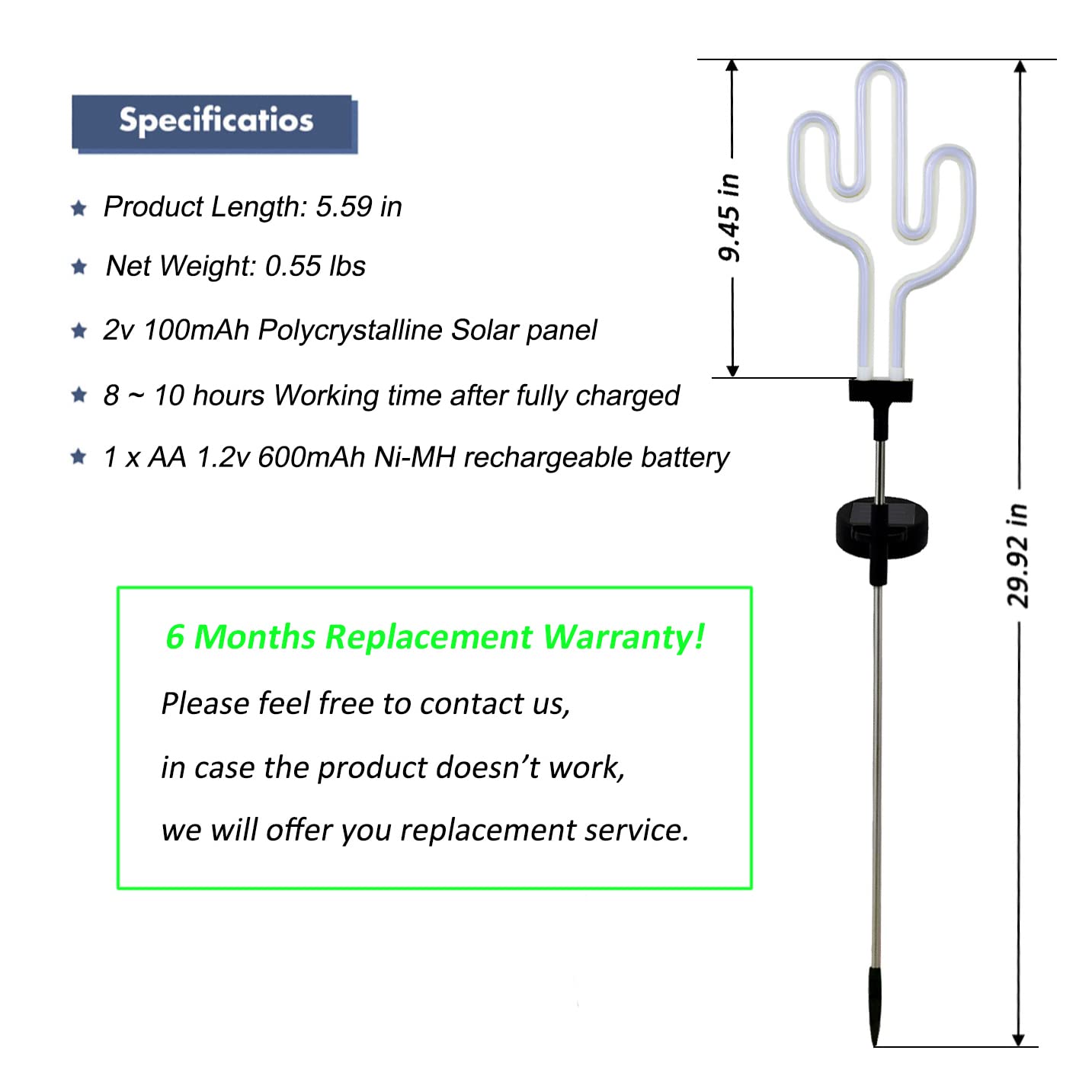 SVEIKS Solar Cactus Garden Stake Lights, Green Cacti Lighting Solar Pathway Lights Outdoor Waterproof LED Neon Strip for Courtyard Patio Lawn Flowerbed Landscape, 30" Tall (2 Pack)