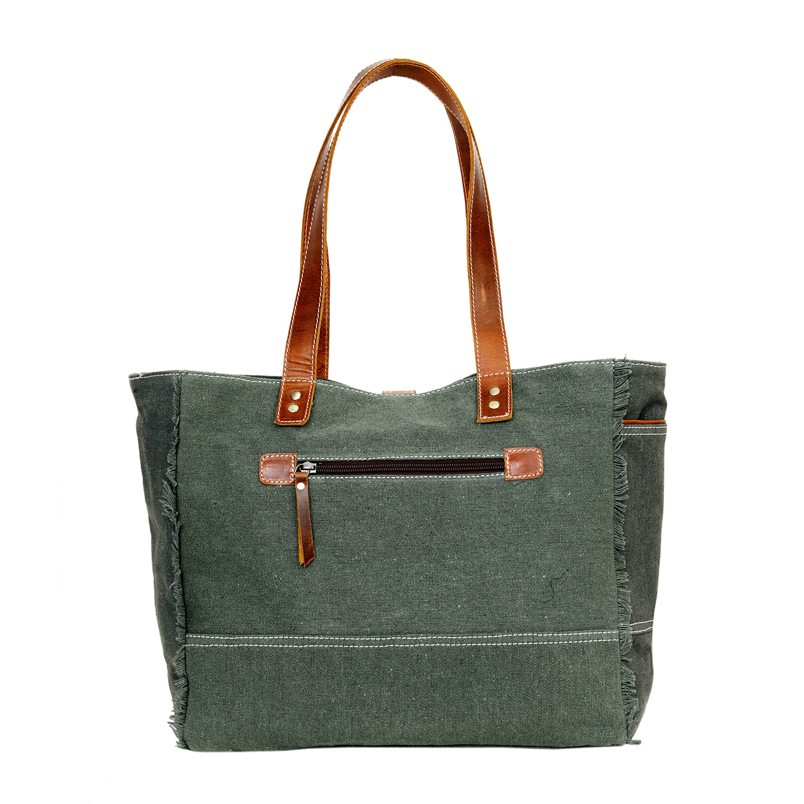 CLA Upcycle Canvas Bag, Handmade Canvas Bag With Leather, Canvas Tote Bag, Canvas Shoulder Bag, Canvas Handbag for Women (Tan Leather - Hair On)