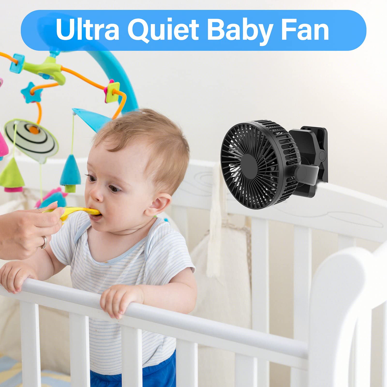 Svinkal Personal usb Fan 5000mAh Battery Operated with Suction fixation 6in, 3 Speeds, 720 adjustment, Portable Fan for Table, Bedroom, Desk, Camping, Stroller, Golf Cart