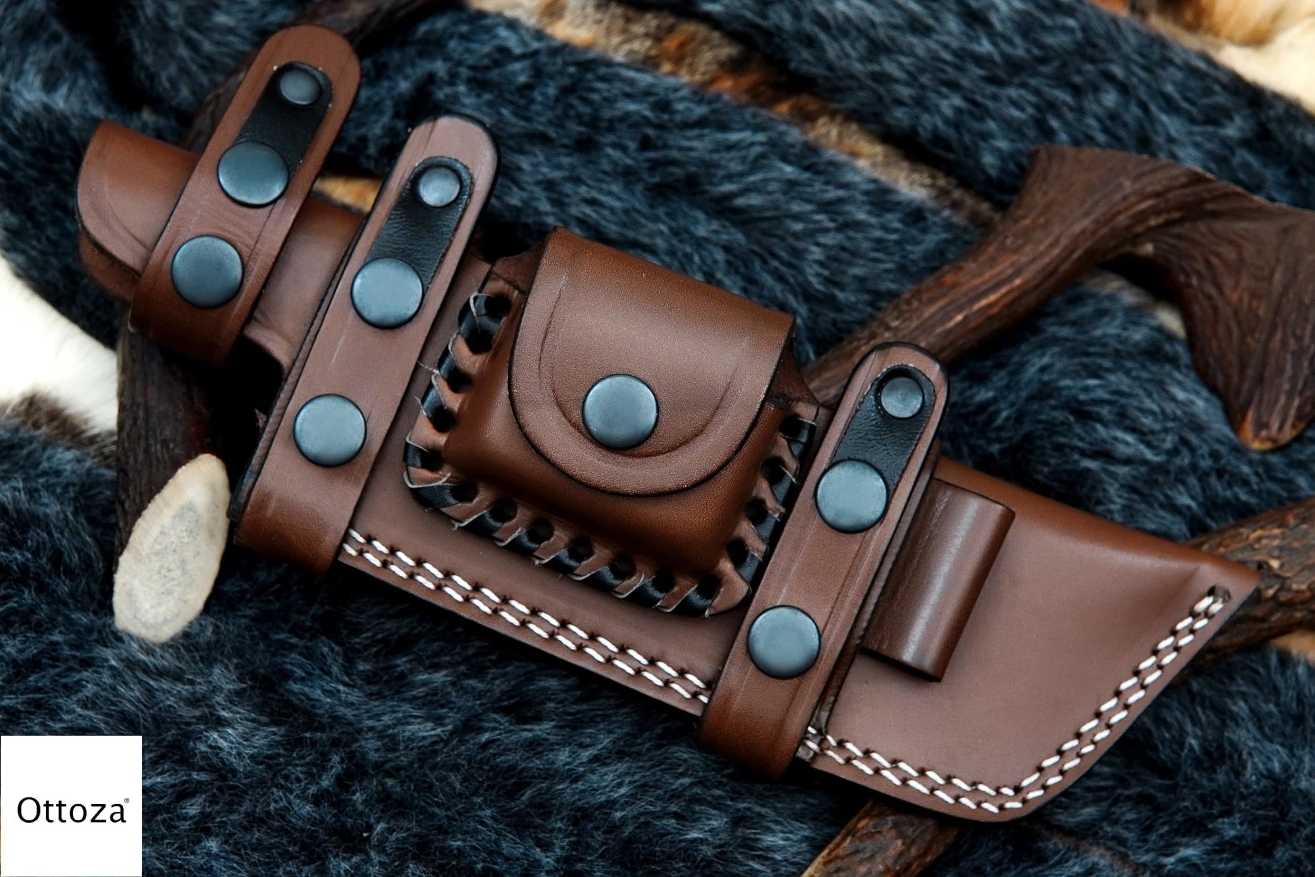 Ottoza TOP GRAIN Leather Knife Sheaths for Fixed Blade Knives, LEFT HAND Leather Knife Sheath for Belt, Leather Knife Holster Belt Knife Holder, Horizontal Knife Sheath for Belt No:65