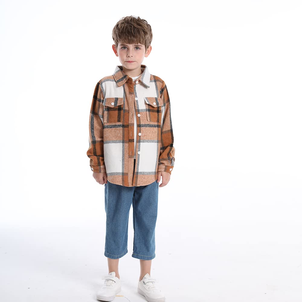 Feidoog Toddler 2 Pack Baby Boys and Girls Plaid Shirts Jacket Long Sleeve Lapel Button Down Shirt Top Outwear Clothes,Blue+Brown,3-4T
