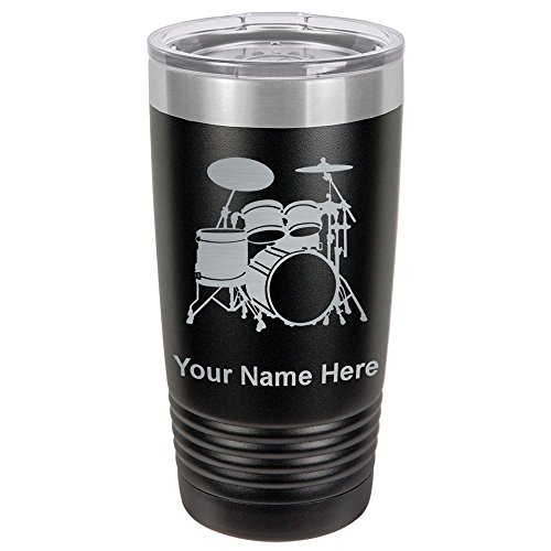 LaserGram 20oz Vacuum Insulated Tumbler Mug, Drum Set, Personalized Engraving Included (Black)