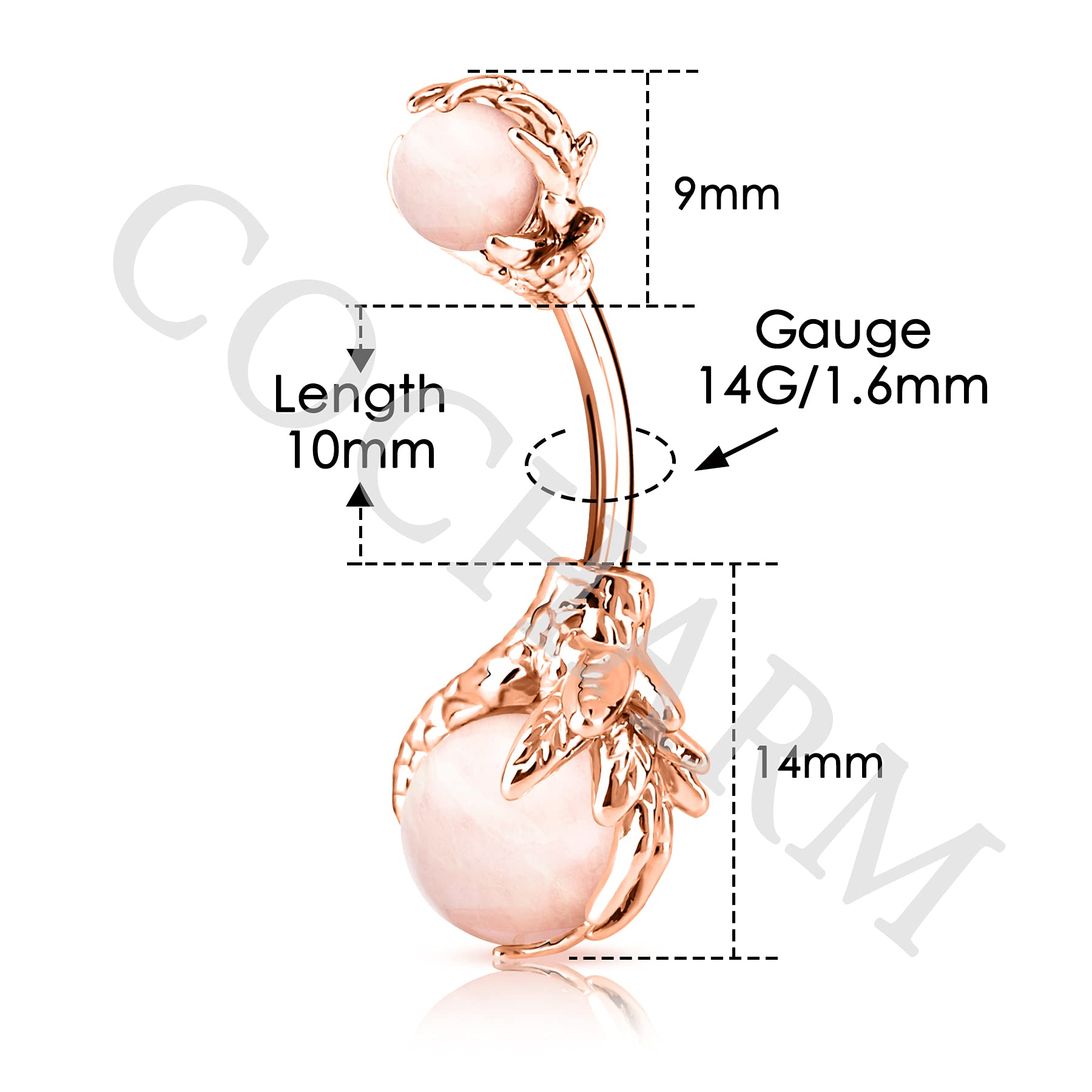 COCHARM Pink Belly Button Rings Crystal Rose Gold Belly Button Ring 14 Gauge Belly Piercing Rings for Women