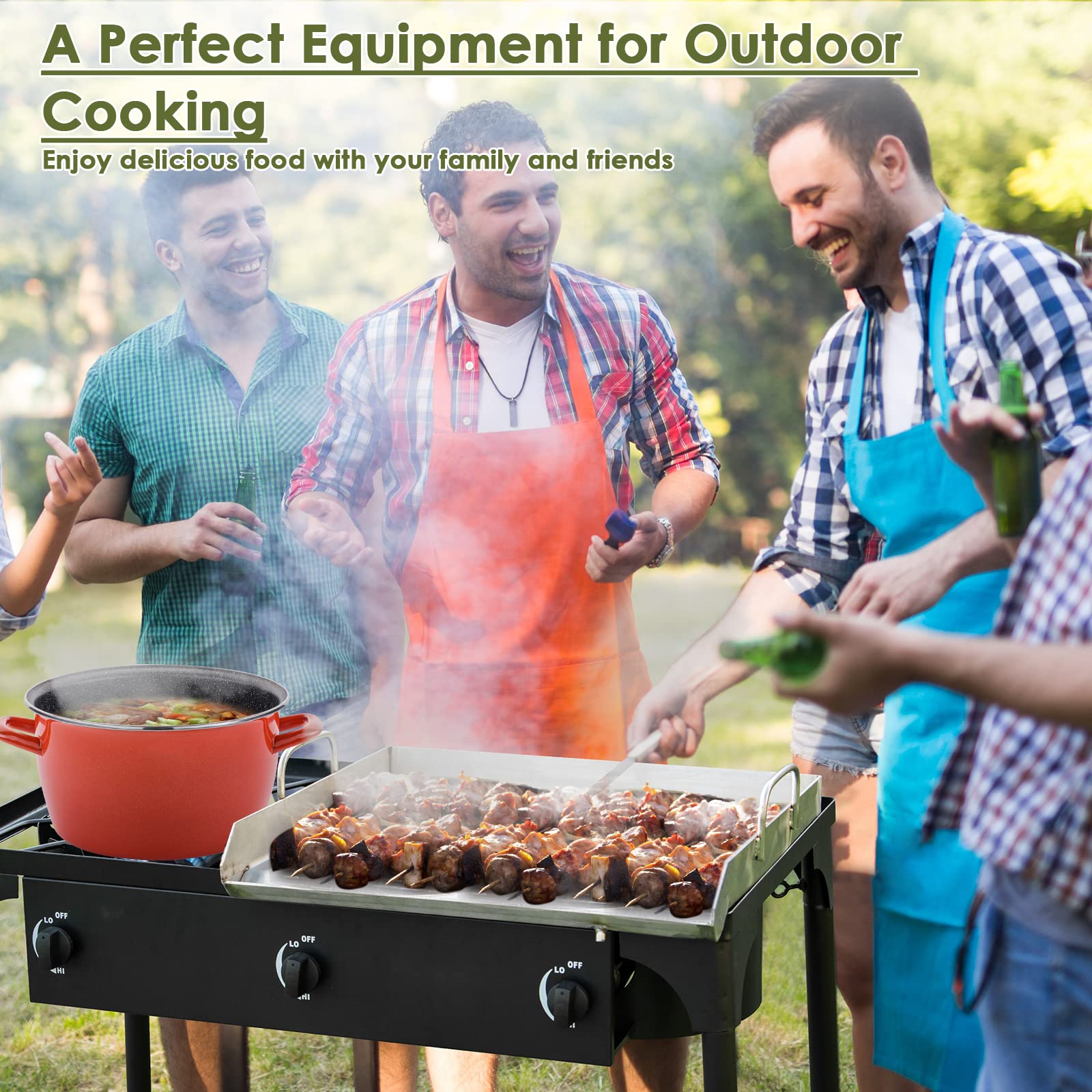 GYMAX Camping Stove, 3 Burner Propane Camp Stove w/Detachable Legs, 225,000-BTU Output, 20 PSI Regulator & CSA Certification, 30ββ Outdoor Gas Stove, High Pressure Propane Burner for BBQ (3 Burner)