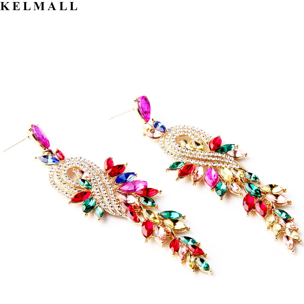 Crystal Chandelier Long Drop Dangle Earrings for Women Wedding Bridal Jewelry KELMALL COLLECTION