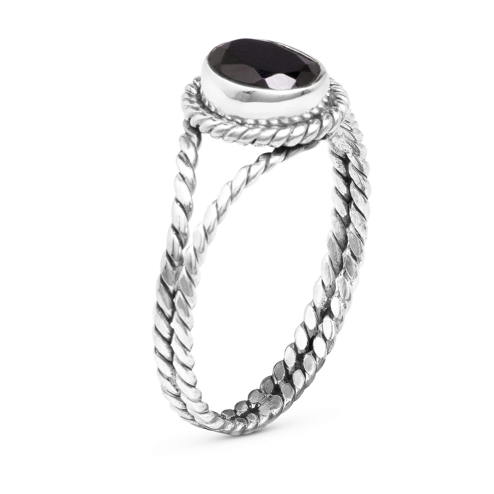 Cut Black Onyx Ethnic Vintage Gipsy Delicate Oval Ring 925 Sterling Silver Tribal Boho Chic (7)
