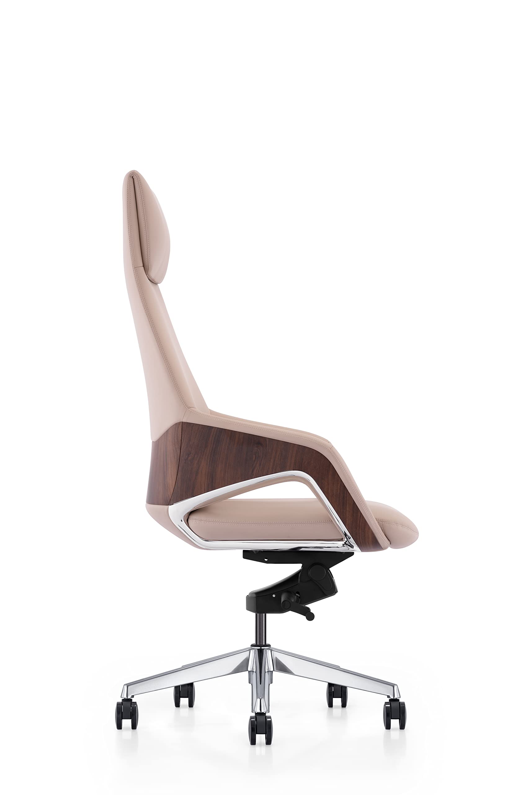 Limari Home Melrost Collection Modern High Back Adjustable Leather Executive Office Chair, Beige, Silver