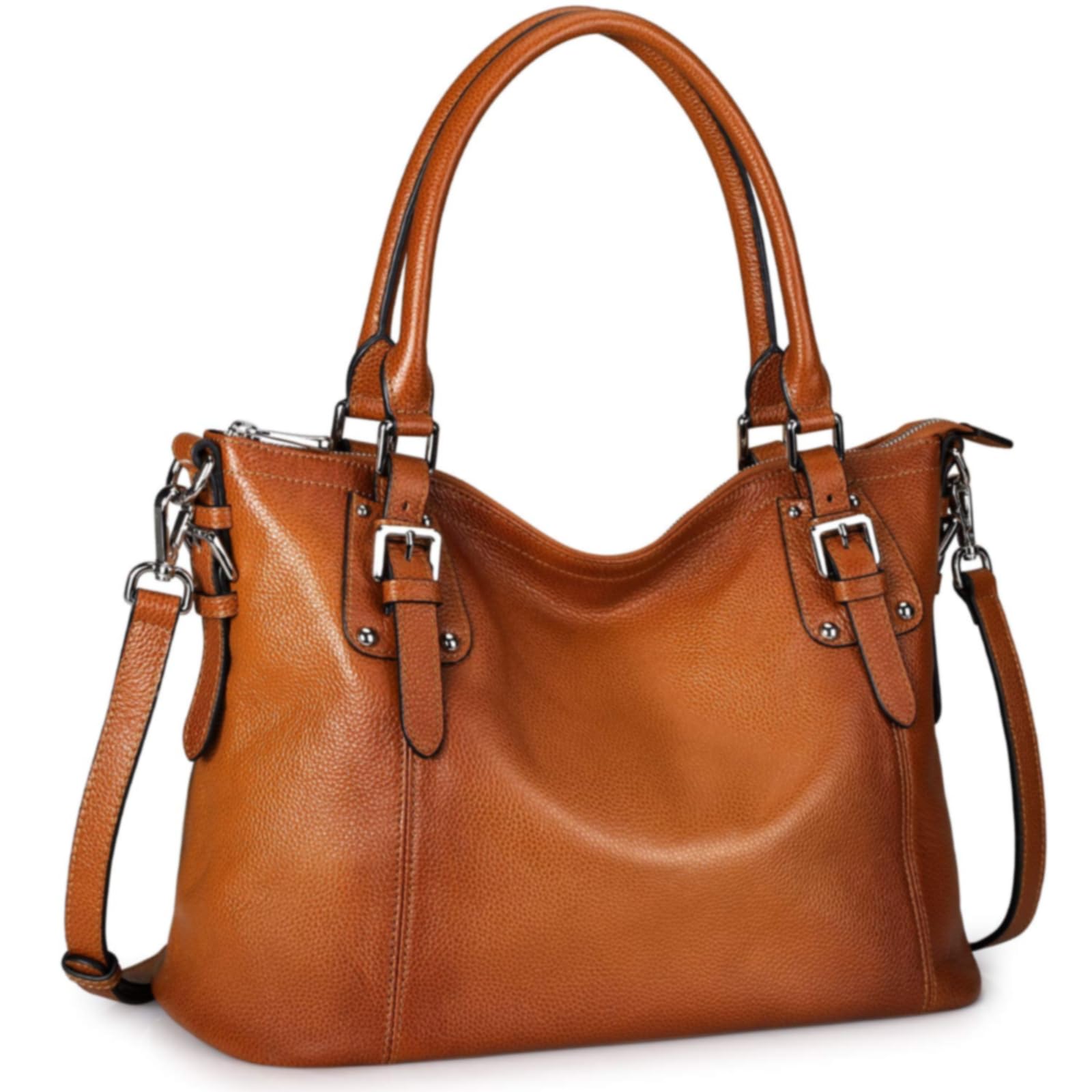 S-ZONE Women Leather Tote Large Crossbody Bag Work Shoulder Purse (Medium-Black)