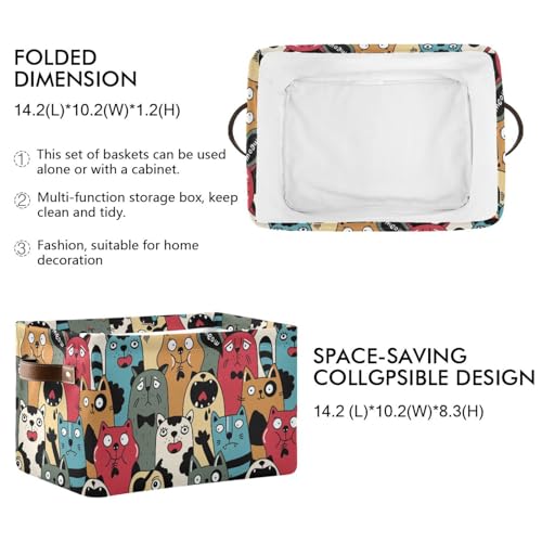 Cats Cartoon Storage Basket Bins Foldable Toy Baskets Organization with Handles Laundry Hamper for Home Boys Girls Office Closet Shelf Nursery Baskets,2 pcs