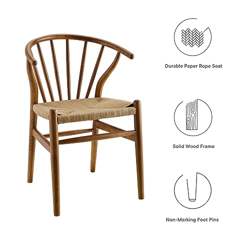 Modway Flourish Mid-Century Modern Rustic Farmhouse Wood Dining Chair in Walnut