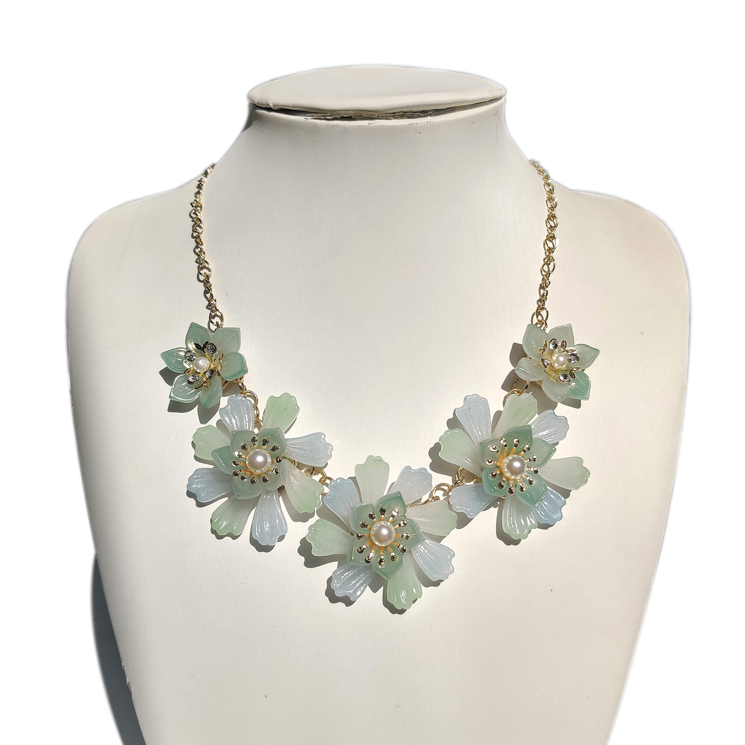 Coiris Golden Chain Vintage Flower Chunky Collar Crystal and Faux Pearls Pendant Statement Bib Necklace for Women(N0076)