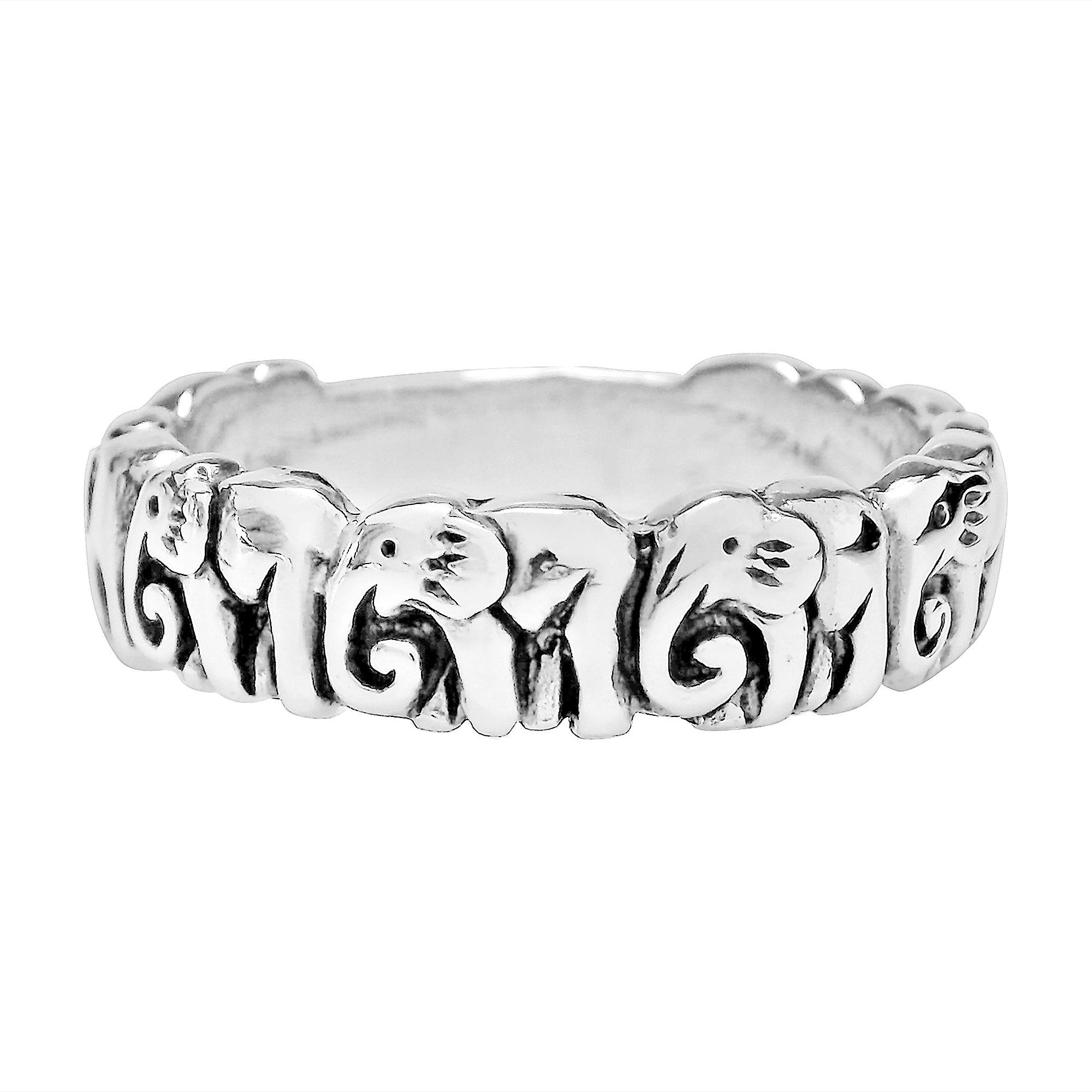 Cute Boho Elephants Lover Band .925 Sterling Silver Animal Ring-7