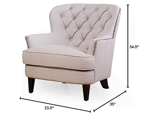 Christopher Knight Home Tafton Tufted Fabric Club Chair, Natural 35D x 33.5W x 34.5H in