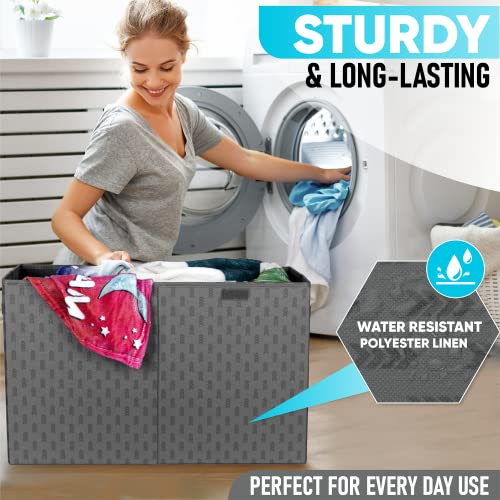 Hula Home Storage Chest (2pc) | Large | Collapsible Polyester Linen Fabric Storage Bins w/Lids | Large Foldable Box Organizer Closet with Cover for Home Bedroom Office Kitchen (Gray)