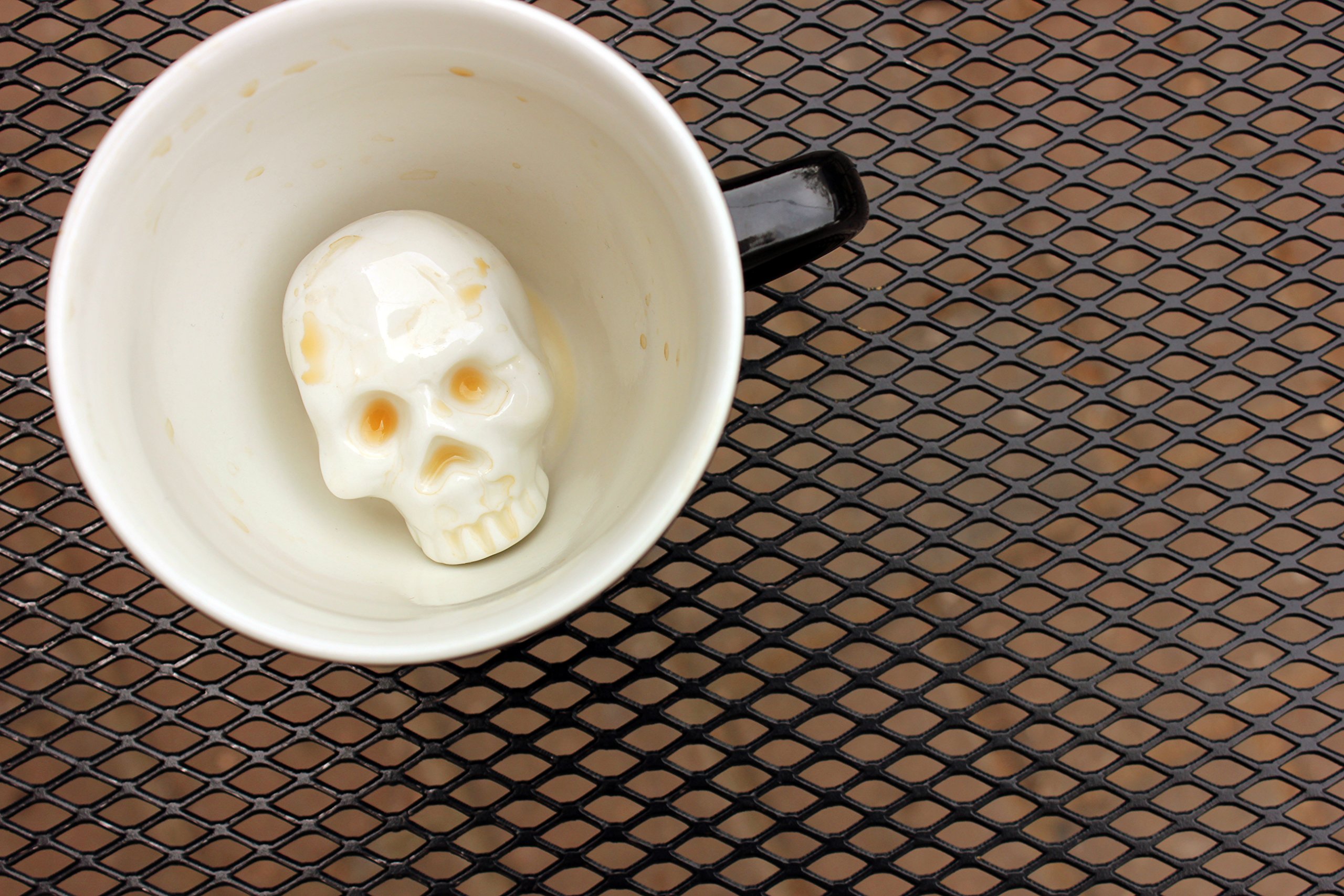 Creature Cups SKULL Ceramic Cup (11 Ounce, Black Exterior) | Hidden 3D Creature Inside Mug Emerges As You Drink | Spooky Creepy Coffee & Tea Cup
