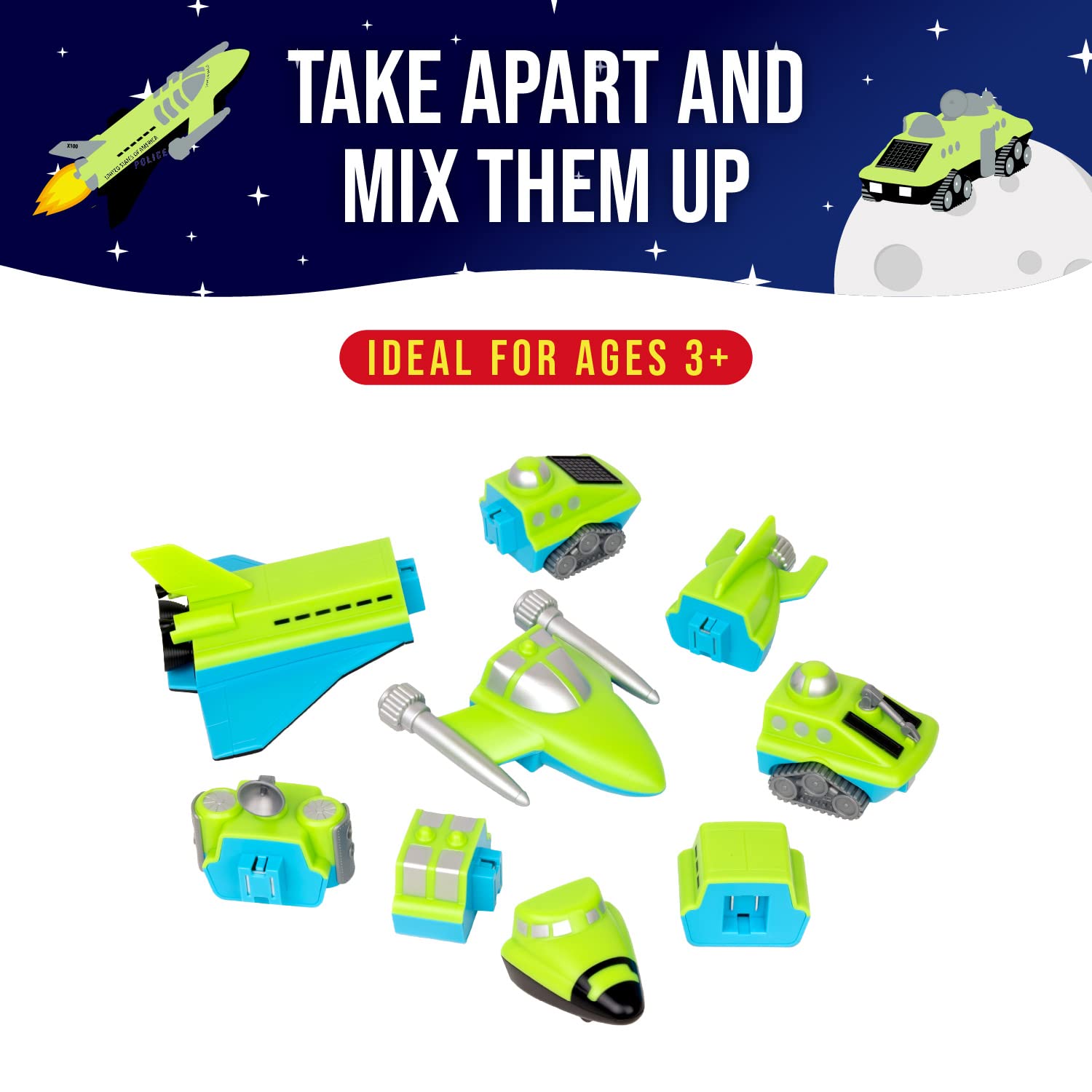 POPULAR PLAYTHINGS Mix or Match Vehicles 5, Magnetic Toy Play Set, Spacecraft Vehicles