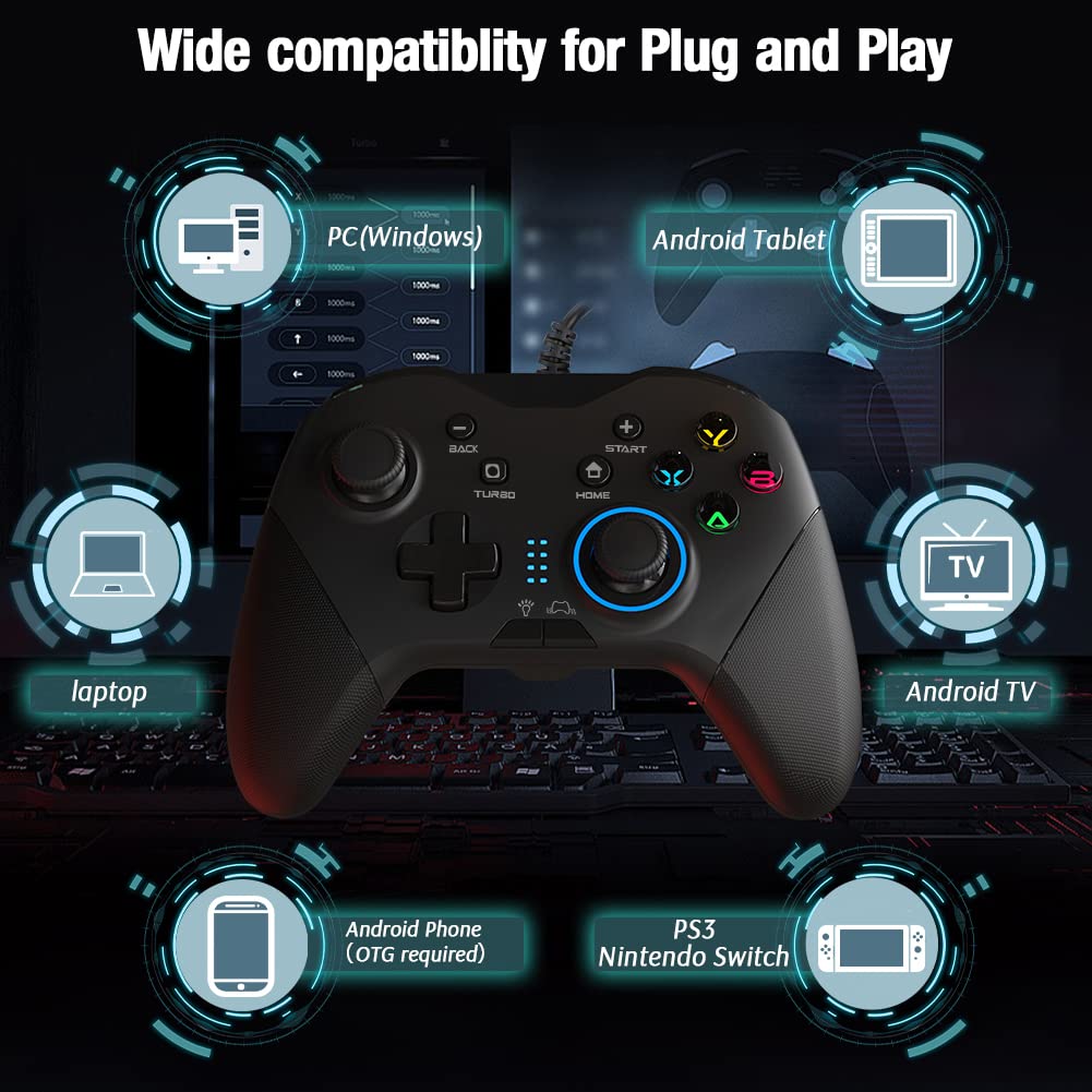 Wired Gaming Controller, PC Gamepad Joystick, Dual Vibration, Programmable Remap M1-M4, Game Console for Windows 7/8/10/ Laptop, TV Box, PS3, Android, Switch