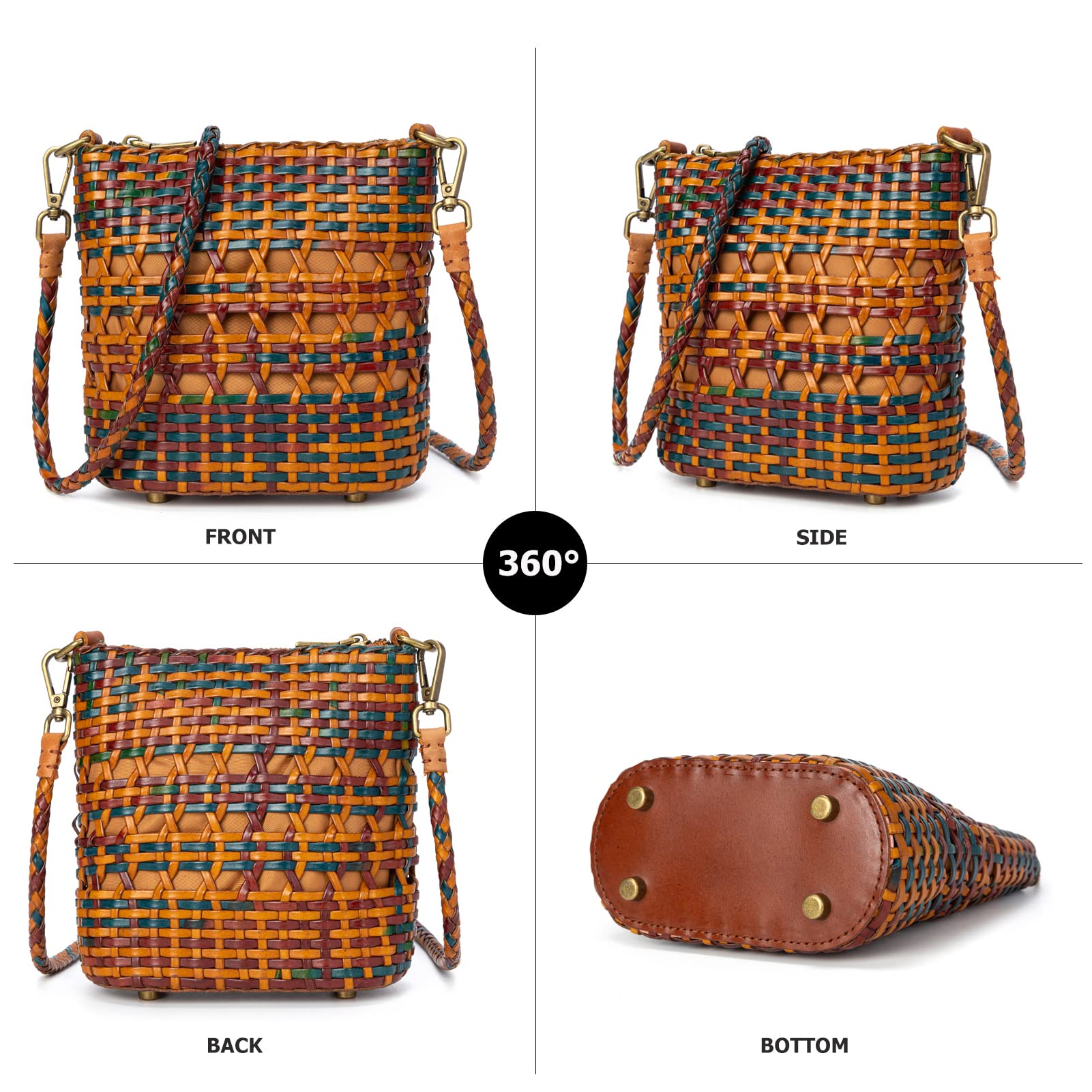 feilario Genuine Leather Handmade Woven Shoulder Handbags for Women, Small Vintage Top-handle Clutch Bag