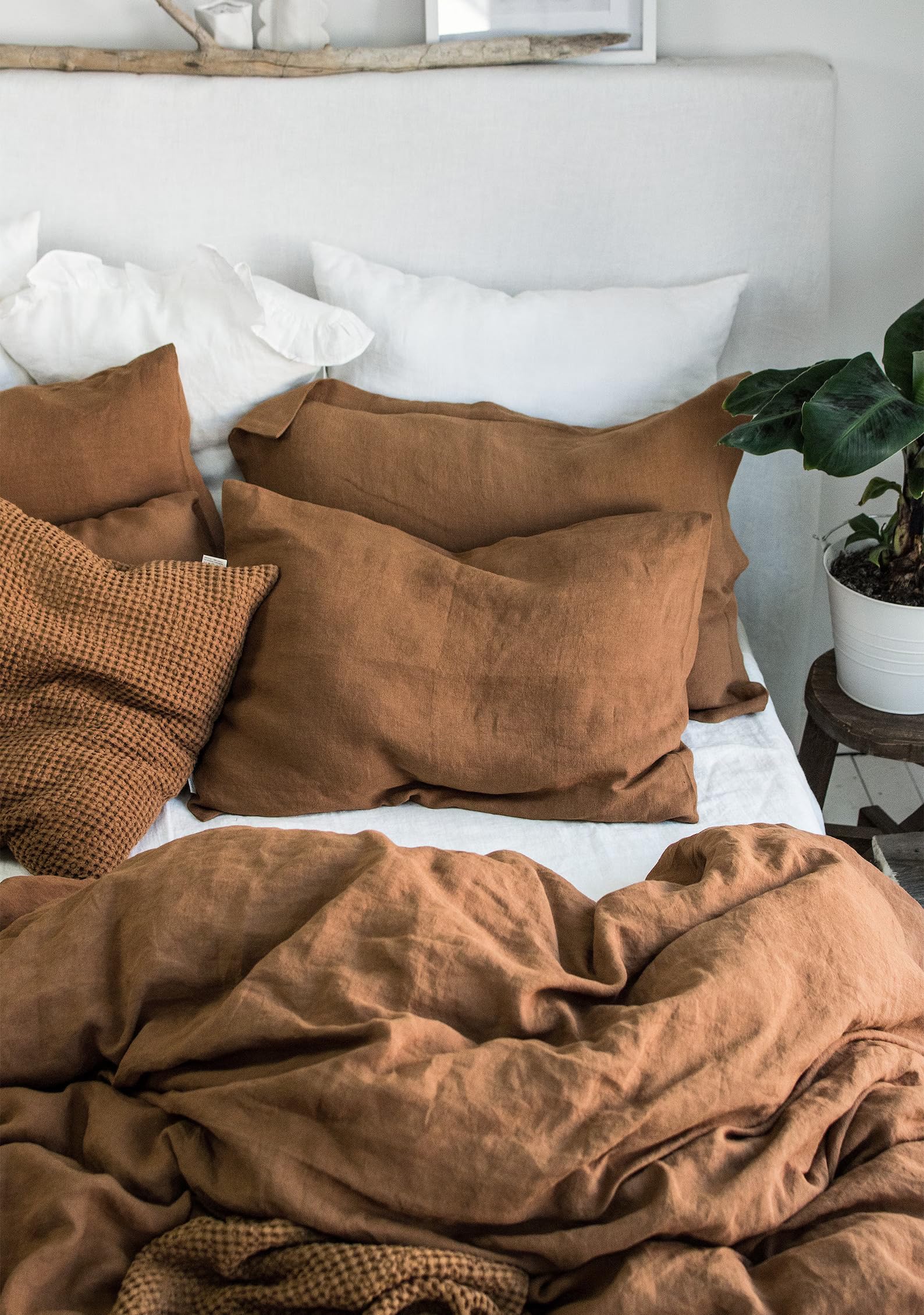 Linen Bedding Set in Tobacco, Duvet Cover and 2 Pillowcases Set, King, Queen, Twin, Full, Double, Single Size, Tobacco Brown Linen Bedding (King-90X104)