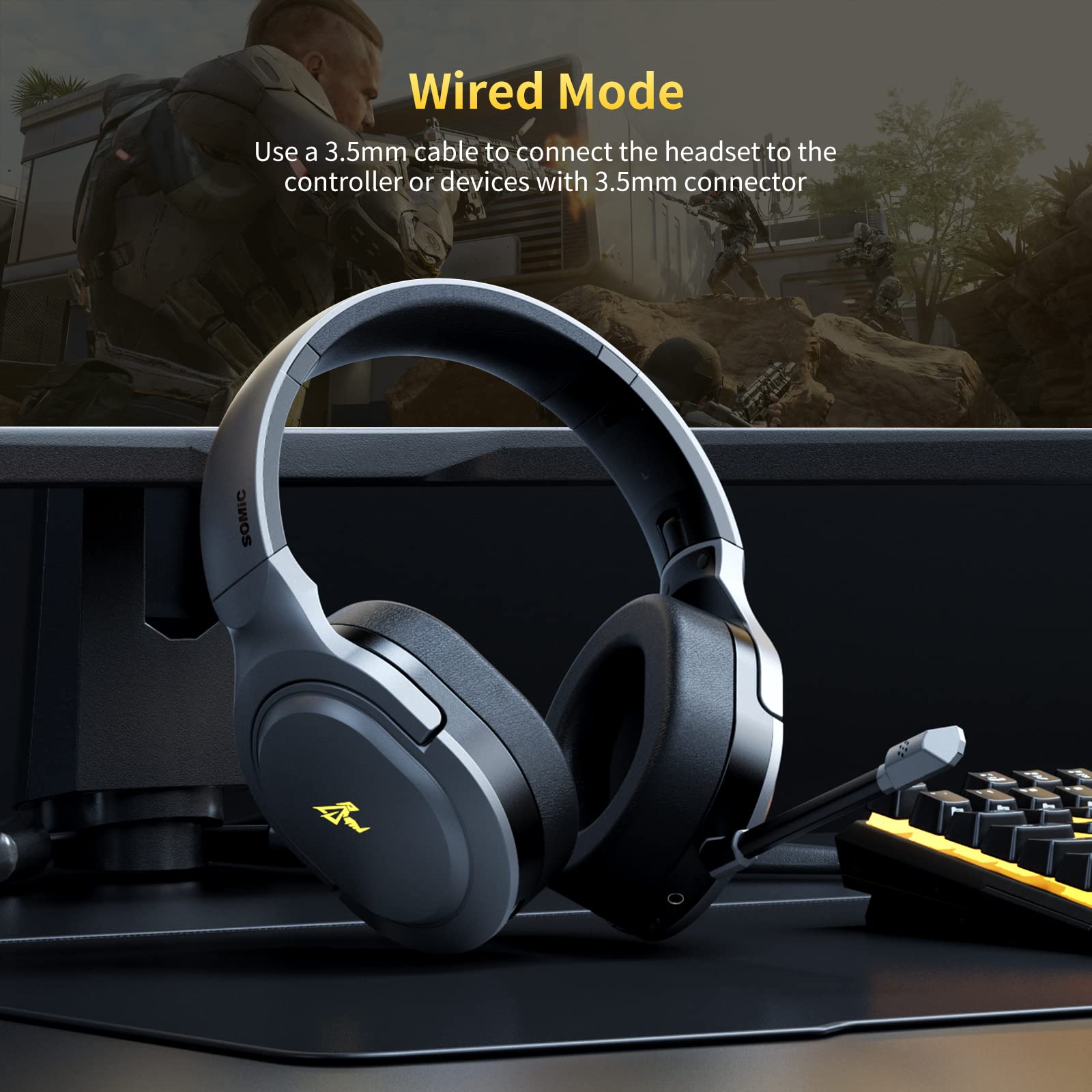 EASARS Wireless Gaming Headset, 2.4Ghz Gamer Headsets with Detachable Microphone, Portable Foldable Bluetooth Headphones Compatible with PC, PS5, PS4, Laptop, 28H Playtime (Grey)