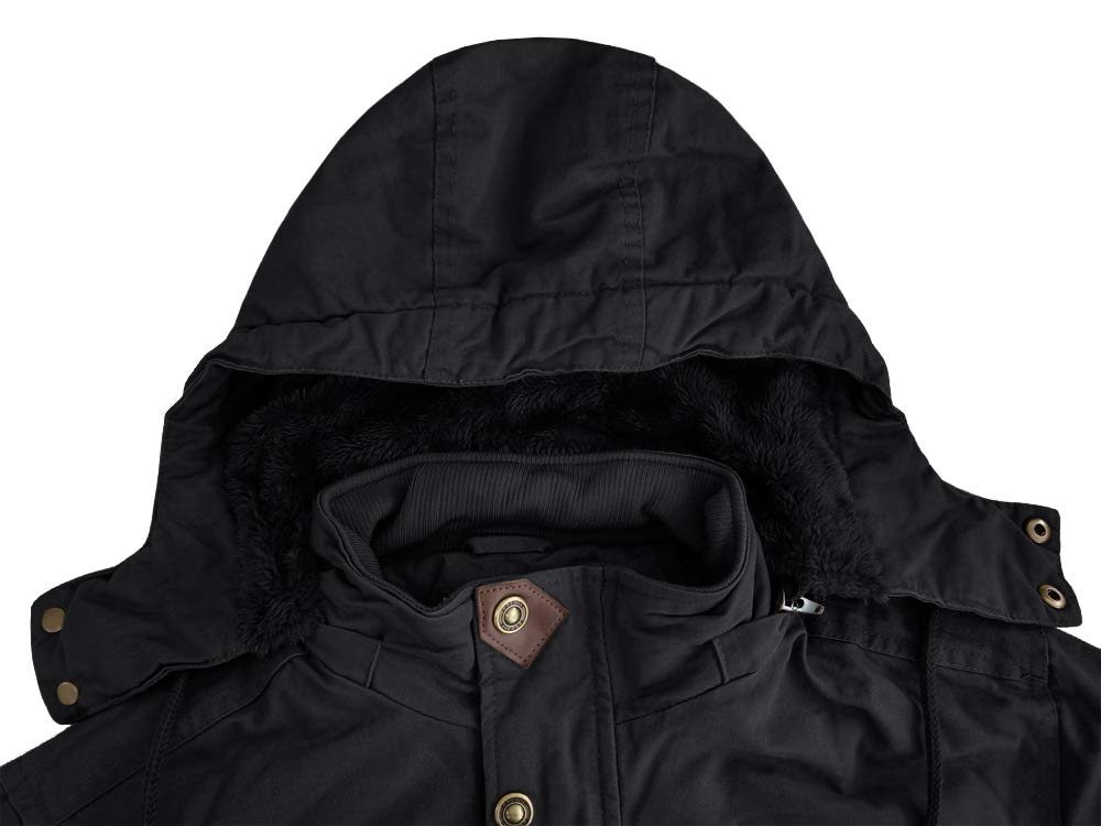 CRYSULLY Men's Winter Fleece Warm Stylish Classic Cotton Windbreaker Cargo Jacket Black