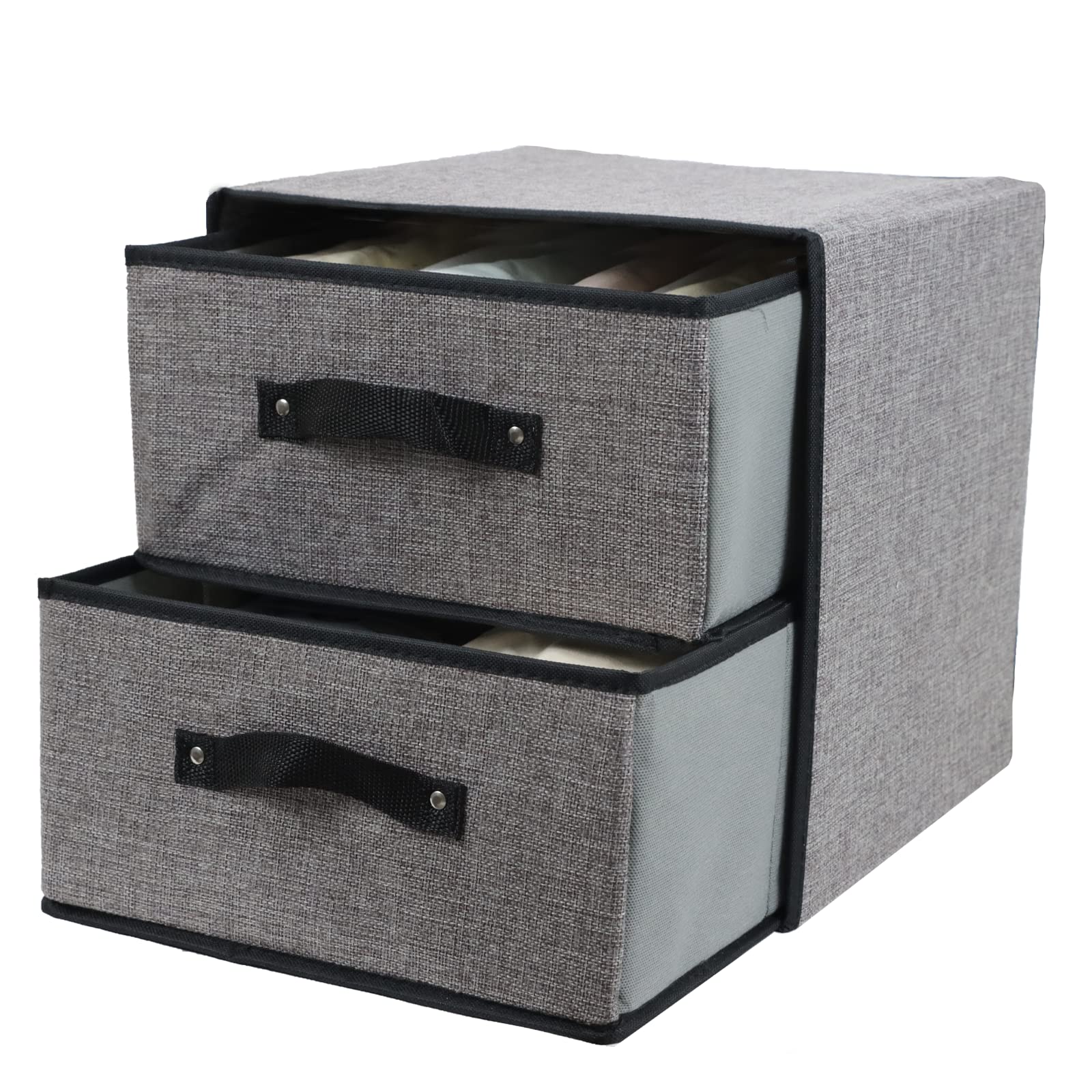 Linen Closet Organizers and Storage, Fabric Storage Drawer Organizer, Dresser Organizer with 2 Drawers for Underwear, Sock, Bra, Small Items, Drawer Organizers for Clothing, 12×12×12 INCH (Gray)