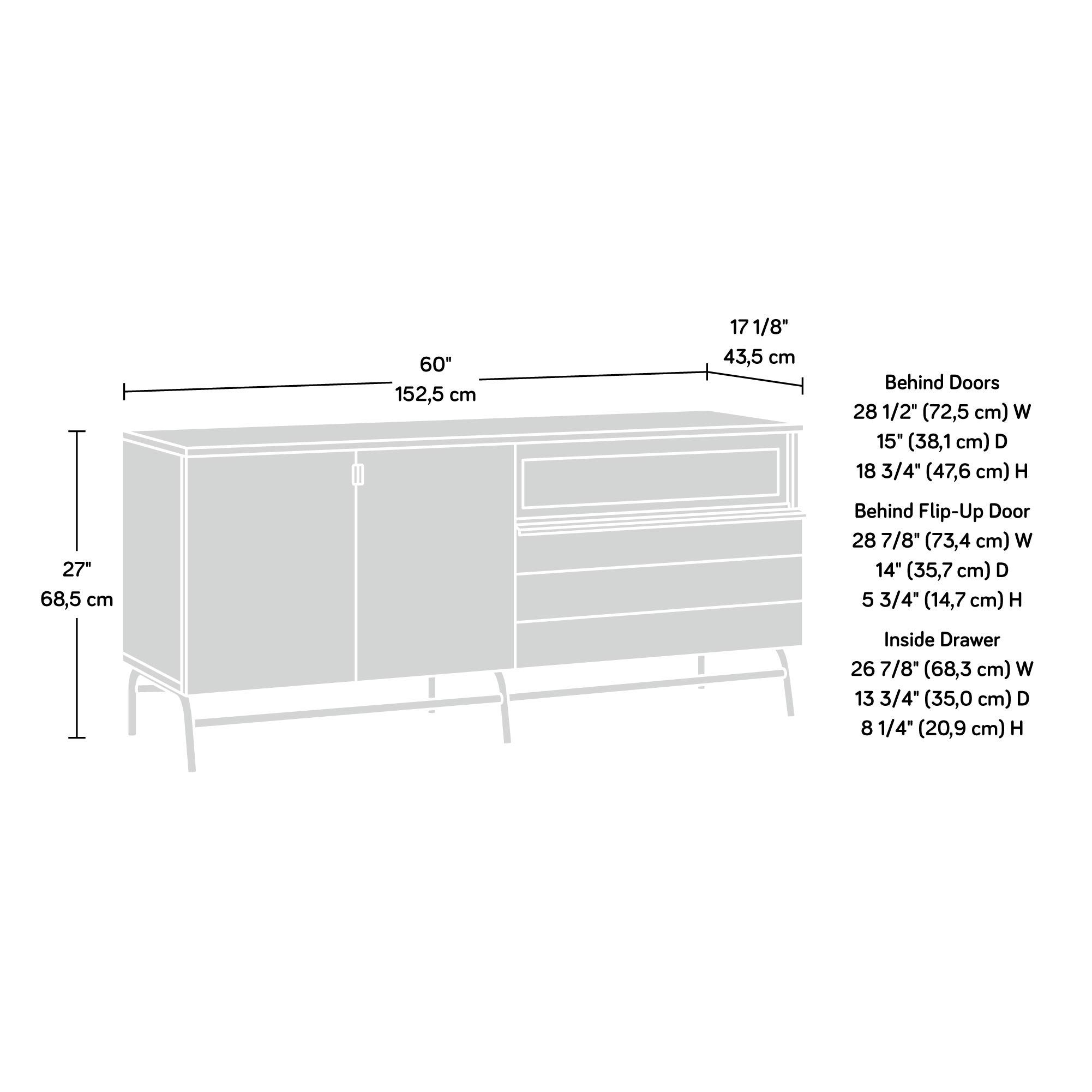 Sauder Boulevard Café Credenza, For TVs up to 60", Black finish