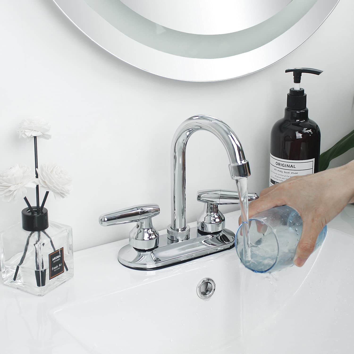 SOLVEX 2 Handle Bathroom Faucet 4 Inch Centerset Bathroom Sink Faucet,3 Hole Bathroom Faucet Chrome,Bathroom Basin Faucet with Deck Mounted Lever Handle,SP-40046