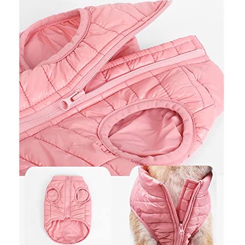 Harikaji Dog Winter Coat with D Ring,Super Light Small Dogs Warm Coat Zip Waterproof Pet Cat Warm Jacket Vest Apparel for Small Medium Dogs(Pink,L)