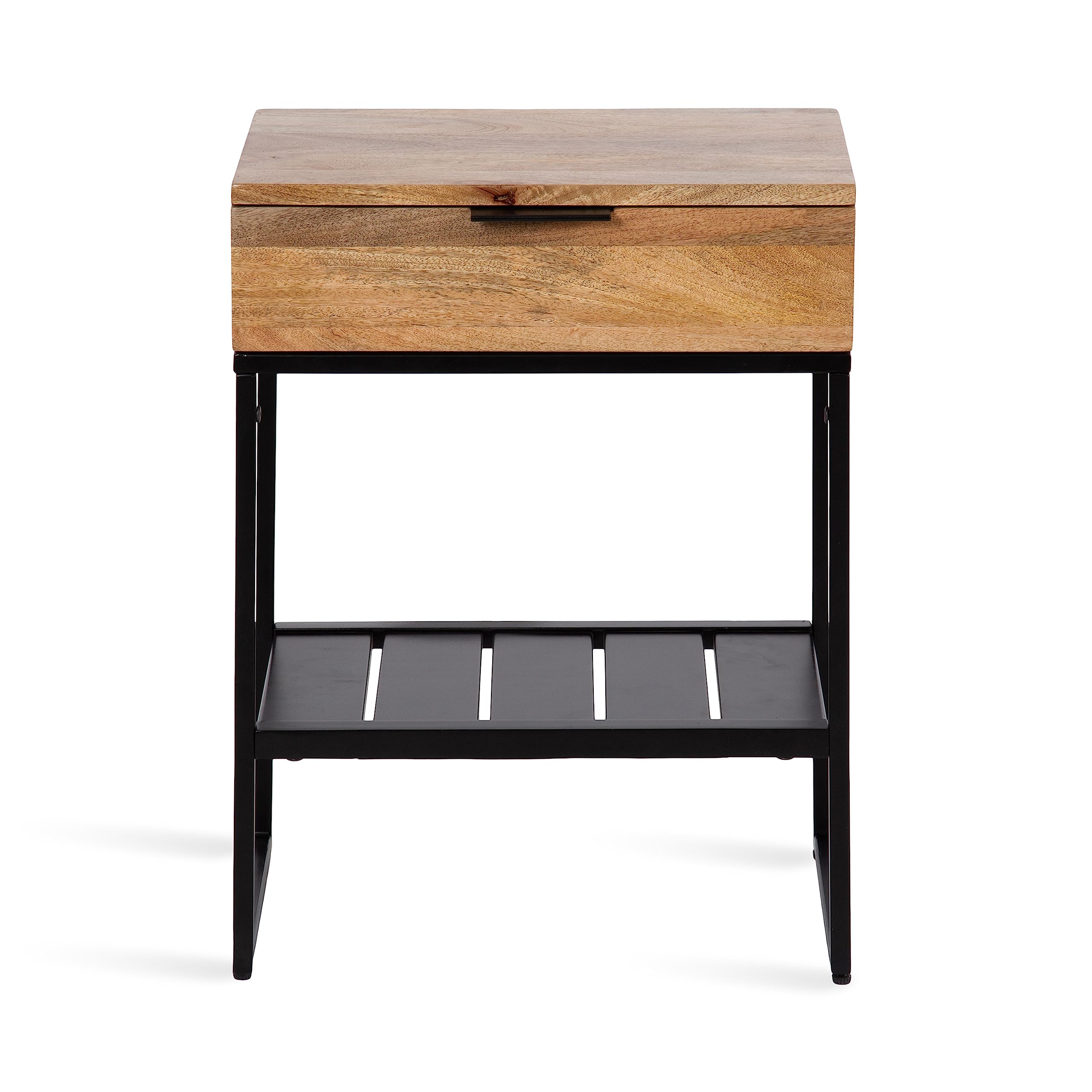 Kate and Laurel Malone Modern Wooden Side Table with Metal Shelf, 18 x 13 x 25, Natural Brown and Black, Transitional Wood Nightstand with Storage Shelf Below