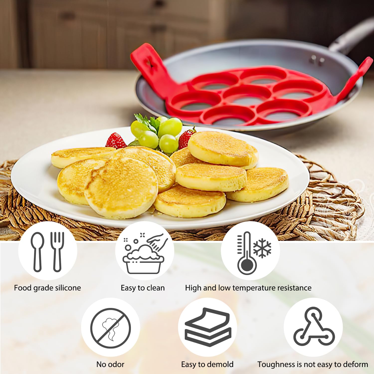 Generic Flip Cooker Pancakes Mold,Flip N Cook Silicone Pancake Mold,Flip and Cook Pancake Maker,Silicone Pancake Molds Fried Egg Mold Reusable(2 pcs+1 brush)