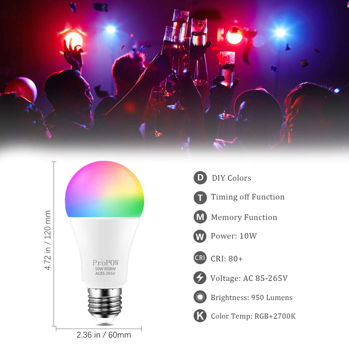 Color Changing Light Bulb,10W RGBW Colors LED Light Bulb Dimmable A19 LED Light Bulbs with Remote Control,LED Night Light Bulbs Mood Light Bulb 10W RGB 2700K(1 Pack)