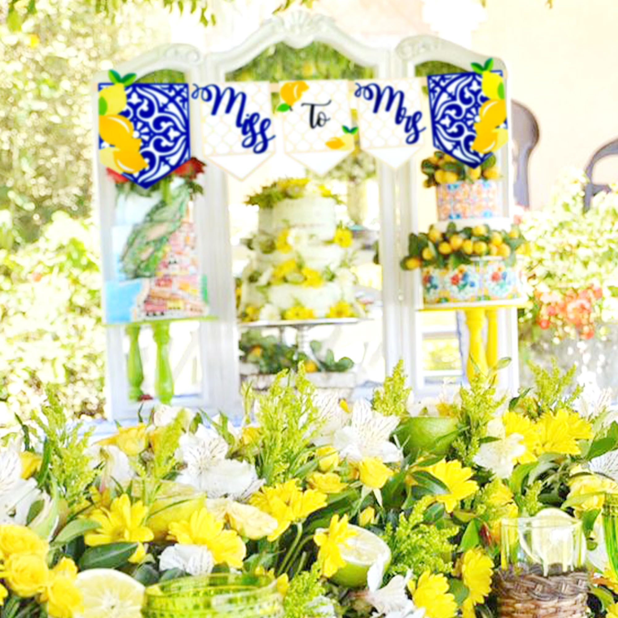 Lemon Bridal Shower Decorations Miss to Mrs Sign Capri Lemon Engagement Banner Blue Tiles Lemon Bride to Be Banner Fruit Lemon Bachelorette Party Decorations